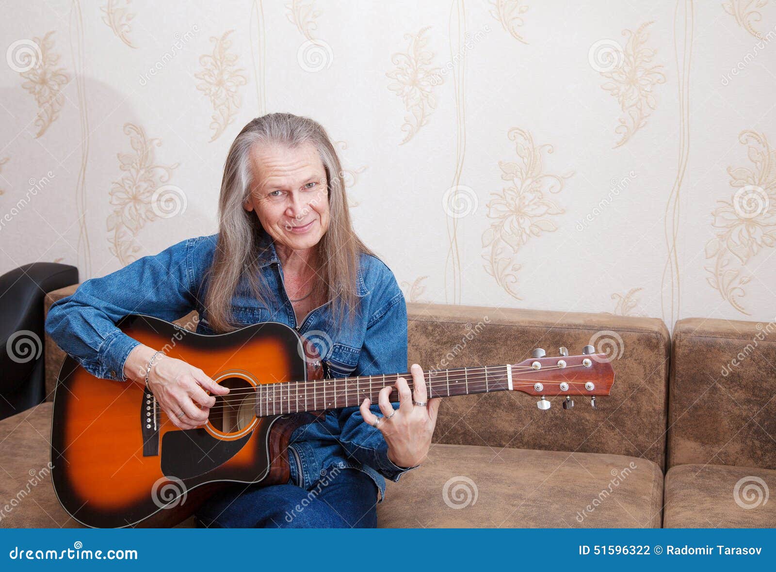 Elderly Man Playing the Guitar at Home Stock Photo - Image of grey ...