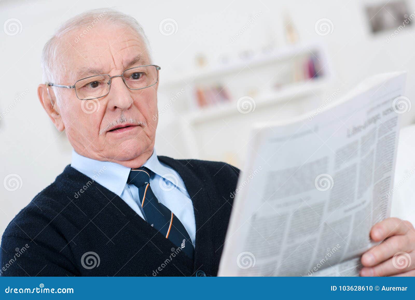 Elderly Man Reading at Newspaper Stock Photo - Image of newspaper ...