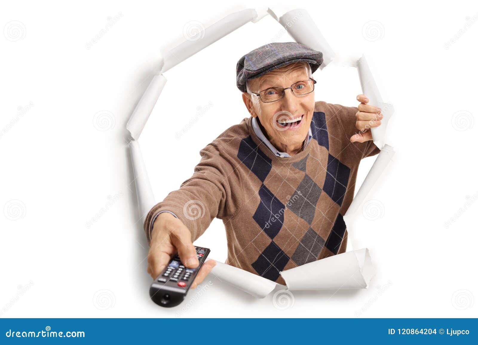 Elderly Man with a Remote Control Stock Photo - Image of crack ...