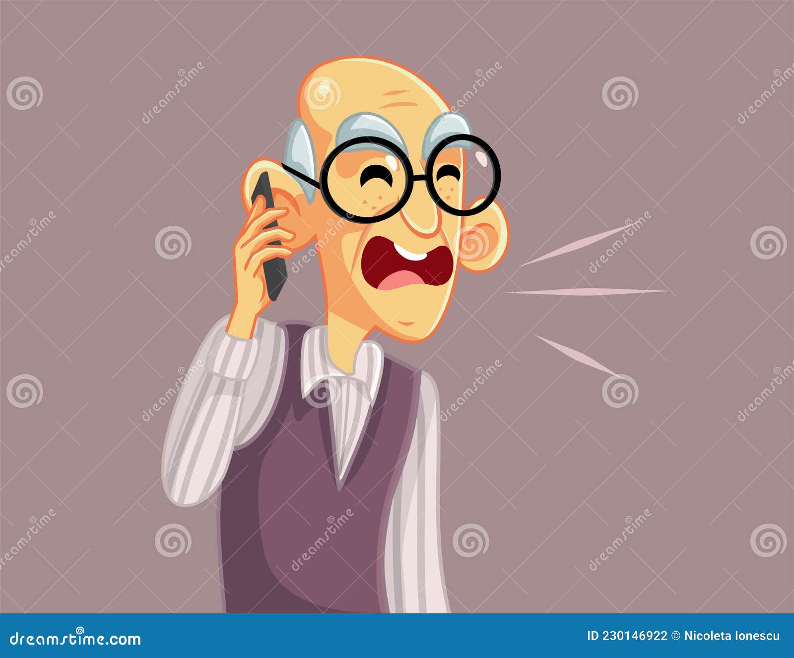 Grumpy Grandfather Talking on the Phone Vector Cartoon Stock Vector ...