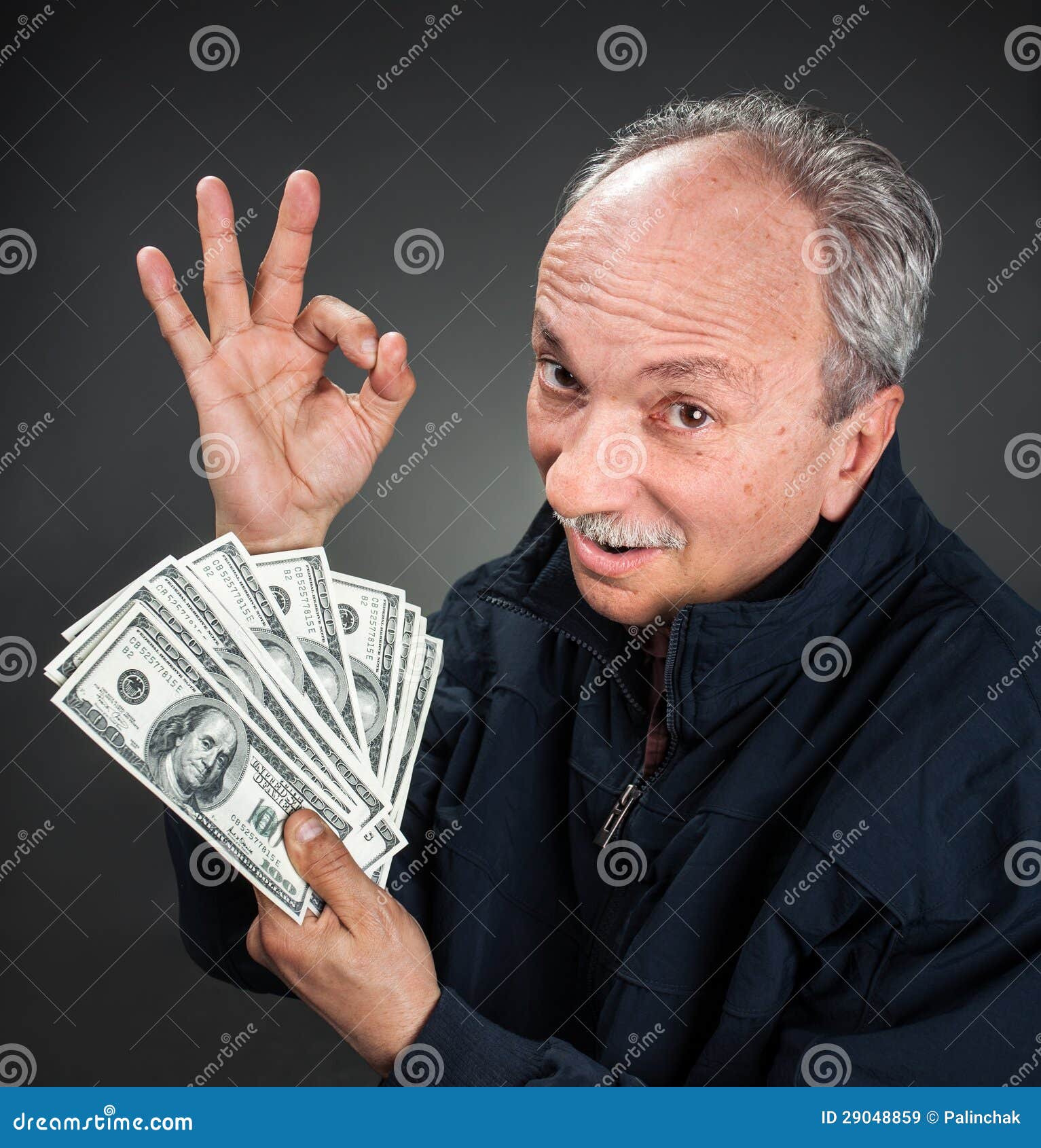 Elderly Man Showing Fan of Money Stock Image - Image of greed, male ...
