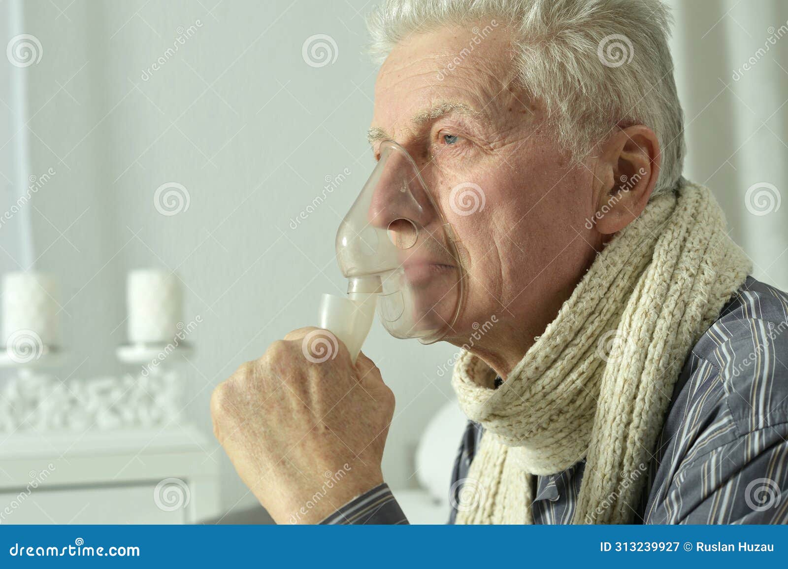 An Elderly Man is Sick and Uses an Inhaler Stock Image - Image of ...