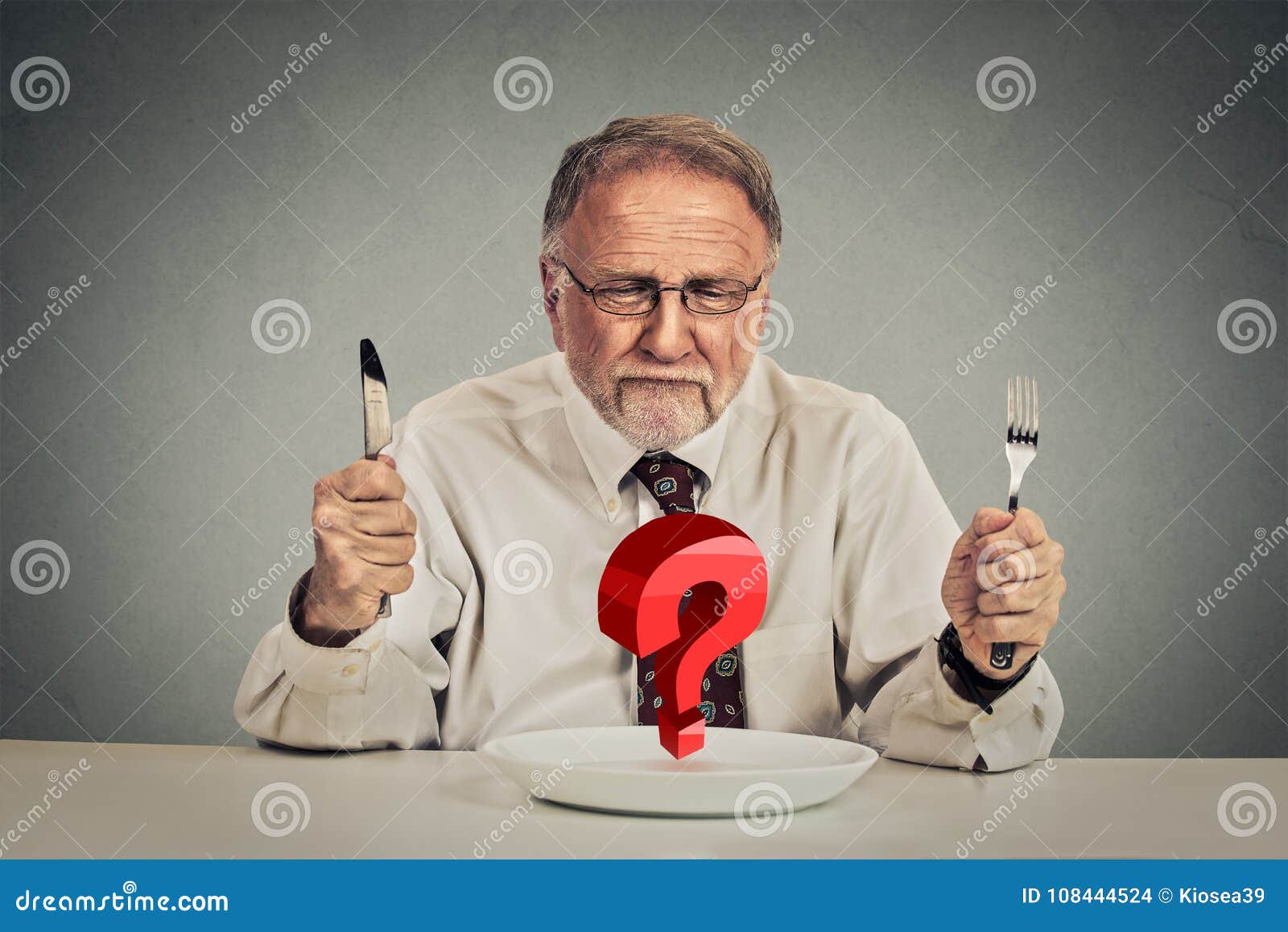 Senior Perplexed Man Choosing Meal Stock Photo - Image of mature ...