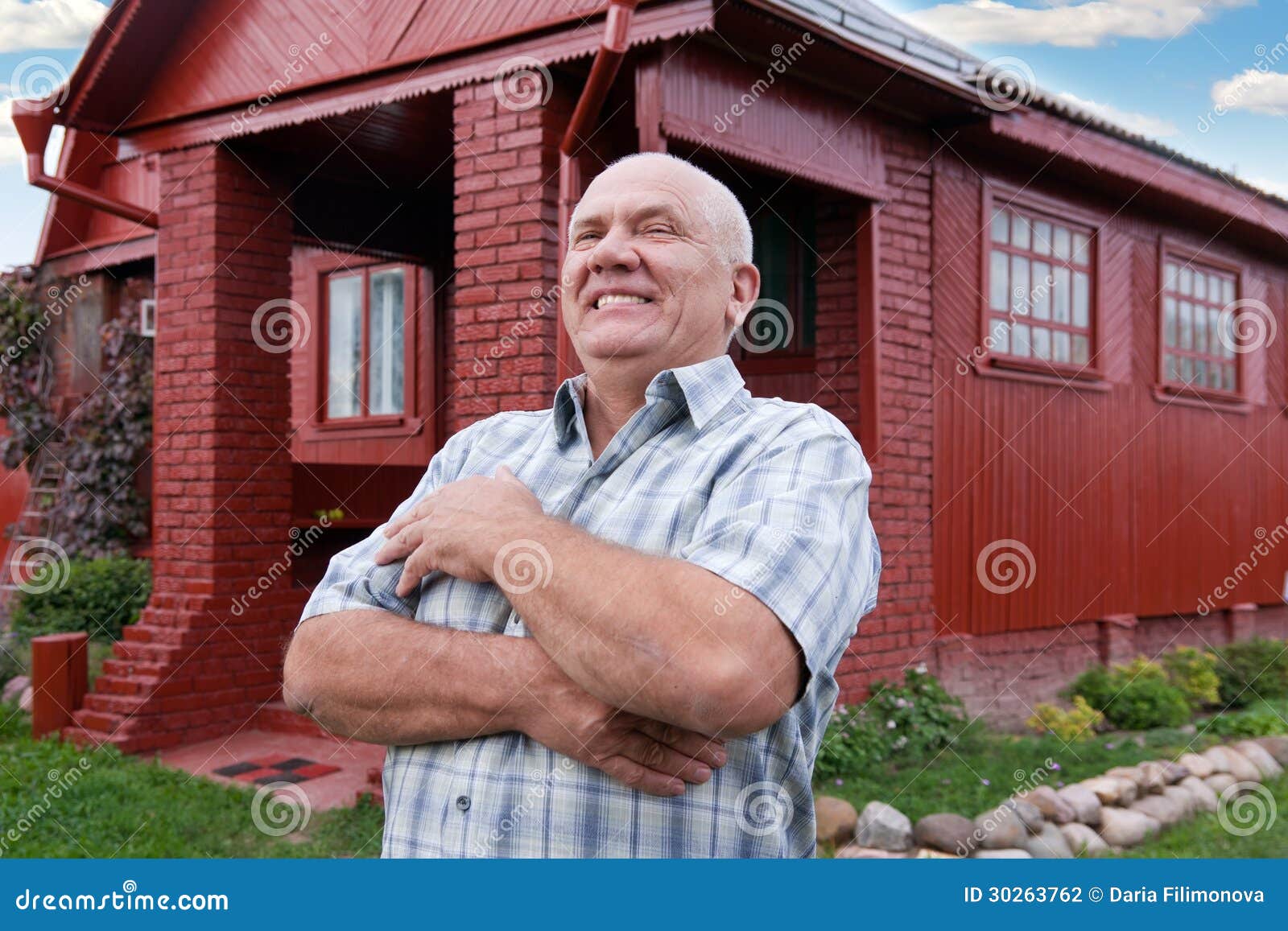 Man Standing Near Red House Stock Photo - Image of senior, caucasian ...