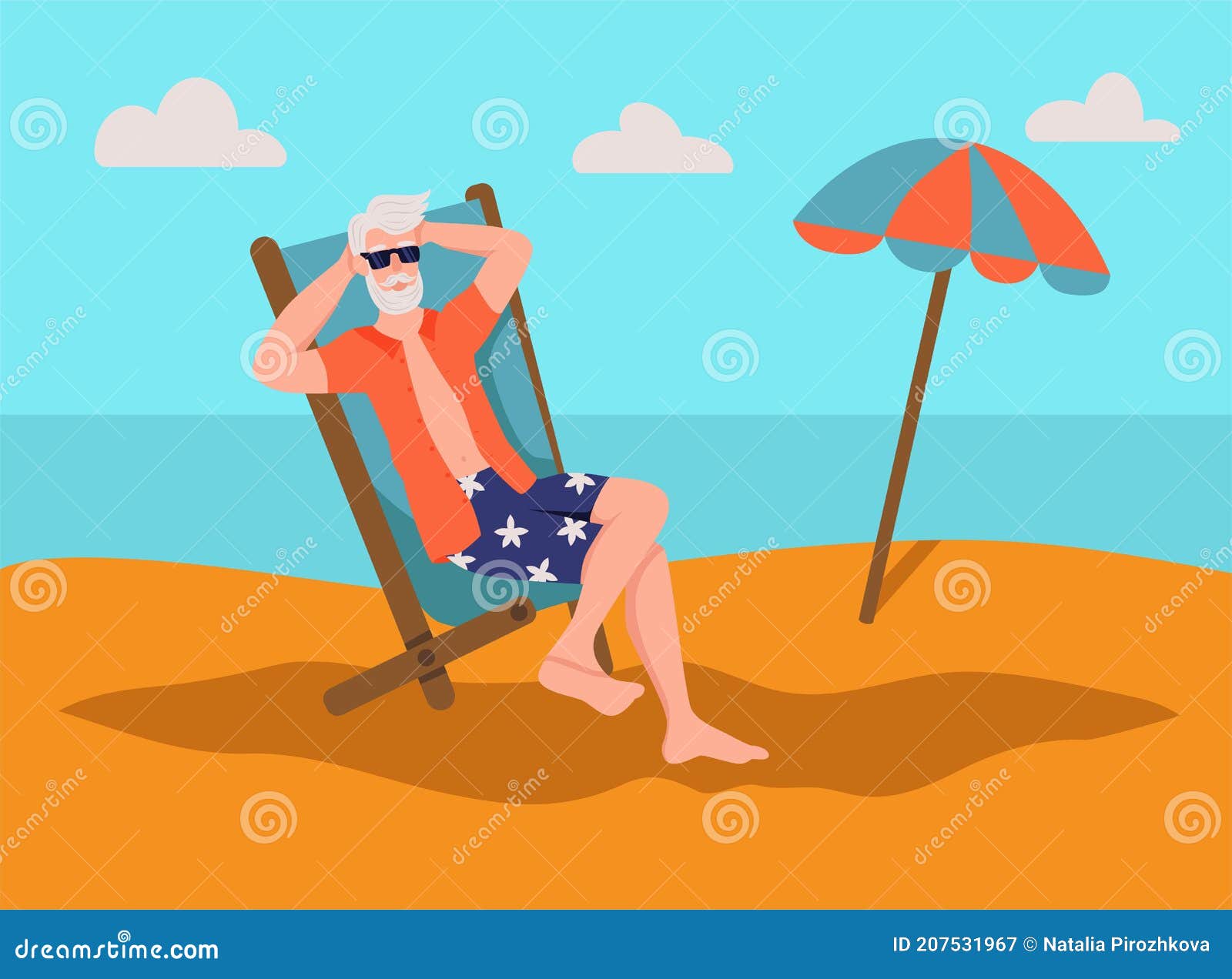 Elderly Man Sunbathing on the Beach Stock Vector - Illustration of ...