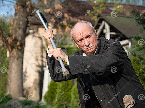 Elderly Man Threatening with a Cane Stock Image - Image of angry ...