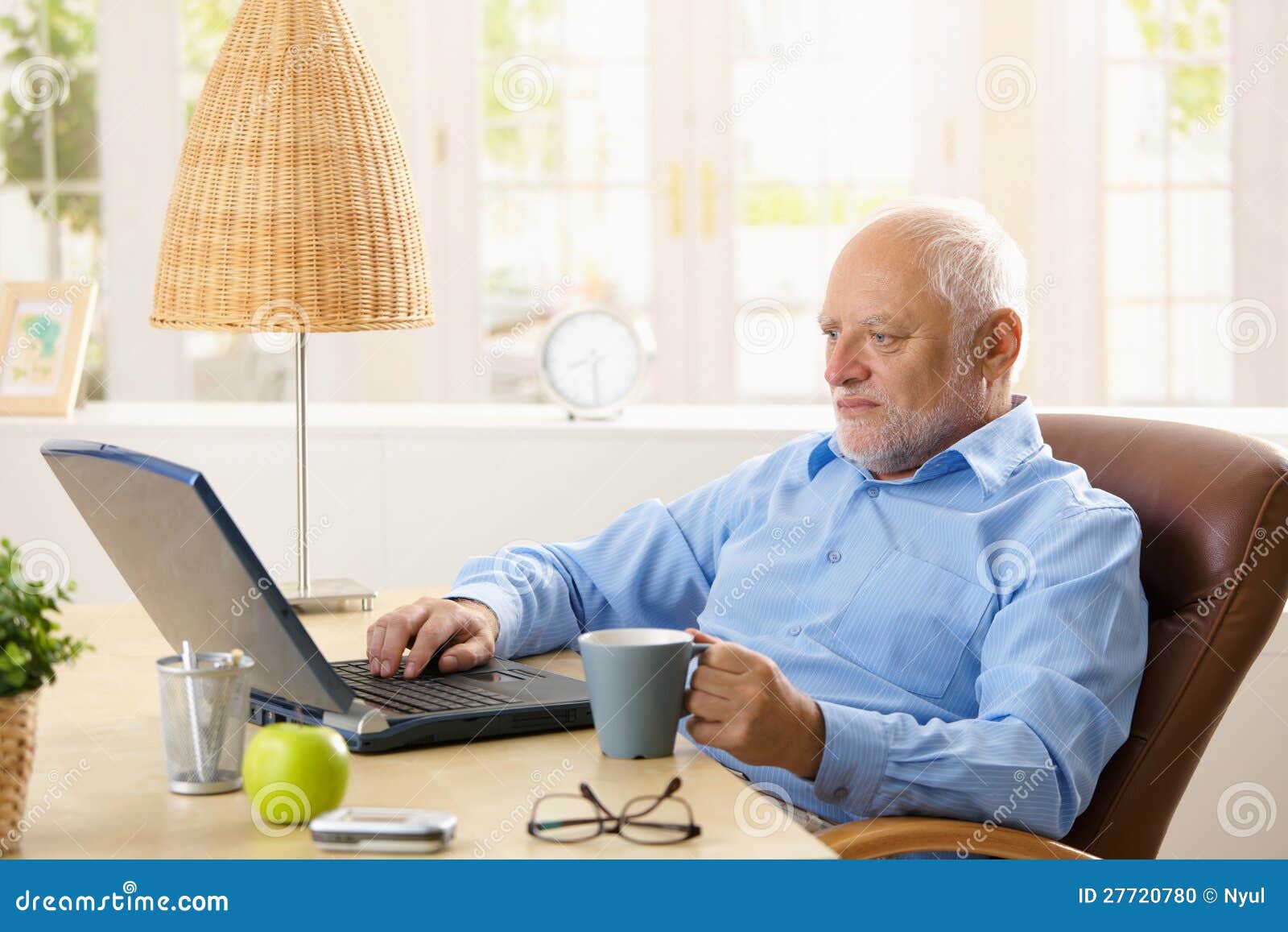 Elderly Man Using Computer, Having Coffee Stock Photo - Image of cosy ... Elderly Man Using Computer, Having Coffee Stock Photo - Image of cosy ...
