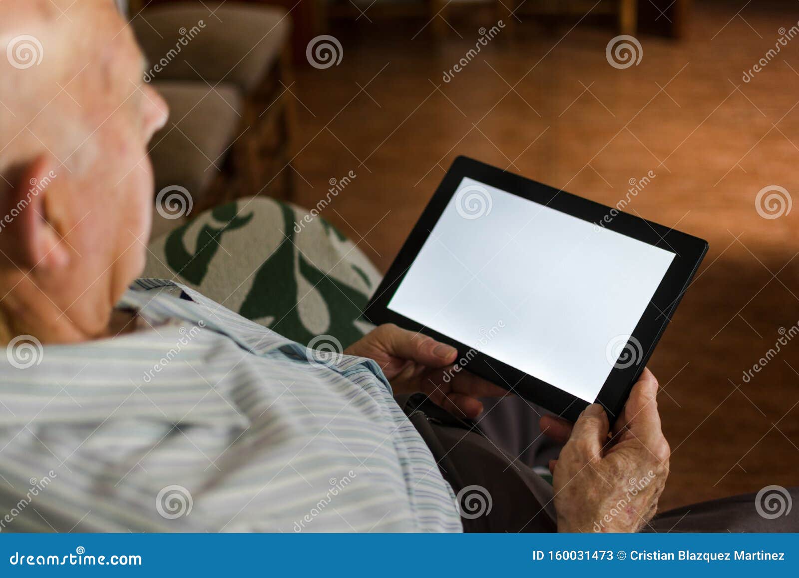Elderly Man is Using a Digital Tablet at Home Stock Image - Image of ...