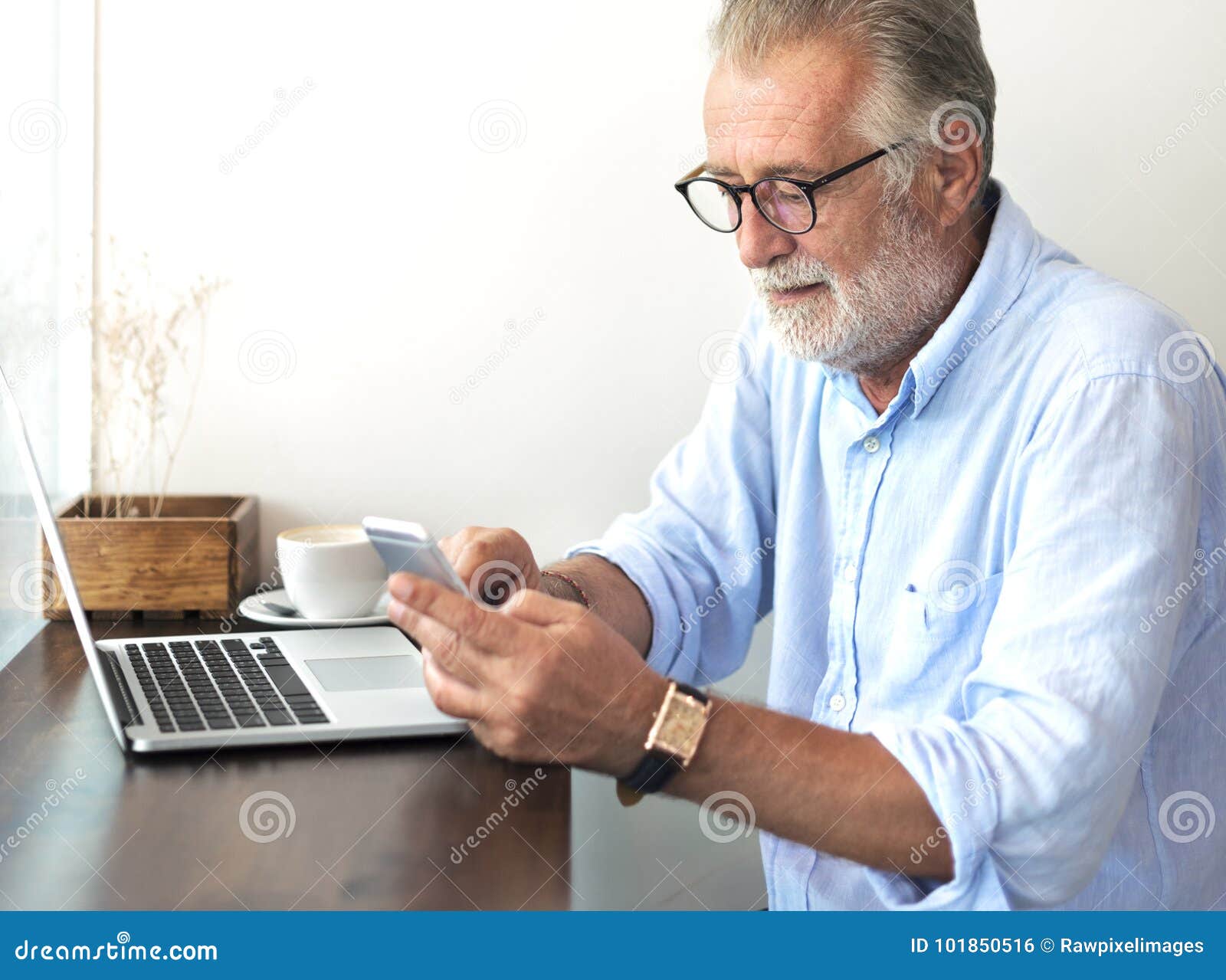 Elderly Man is Using Mobile Phone Stock Photo - Image of communication ...