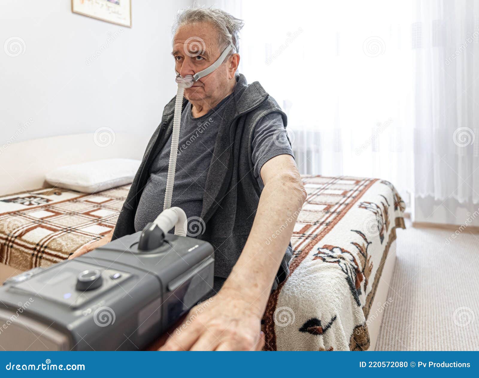 Elderly Man Using Machine for Old People Who Have Problem with Lungs ...