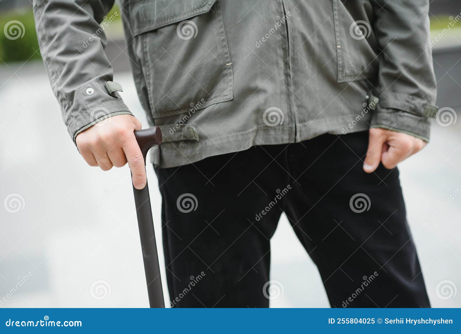 Elderly Man Walks with a Cane in a City Spring Park. Stock Image ...