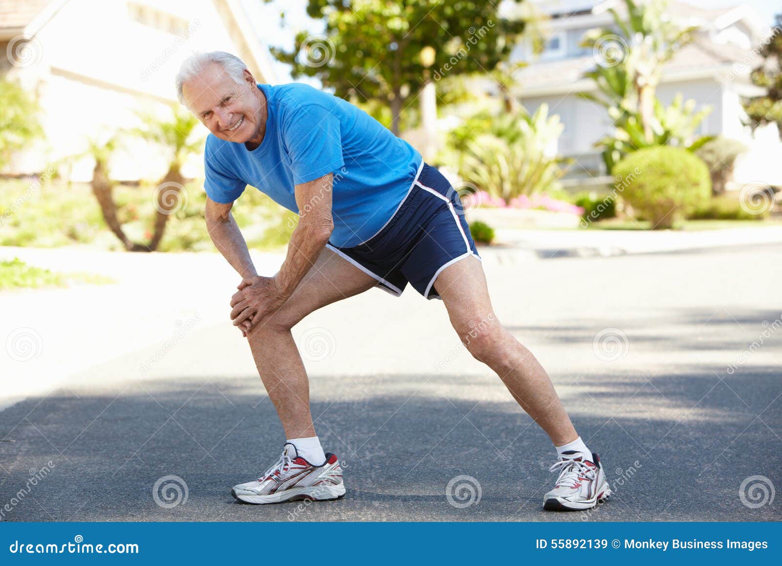 Elderly Man Warming Up for Run Stock Image - Image of people, camera ...
