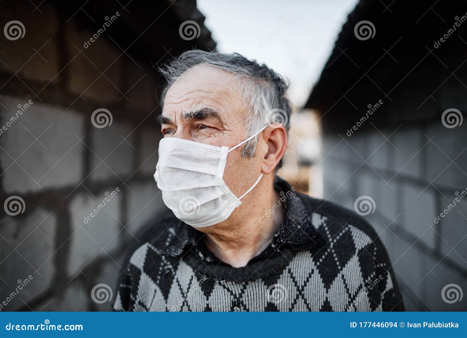 Elderly Man in a White Mask Stock Photo - Image of illness, epidemic ...
