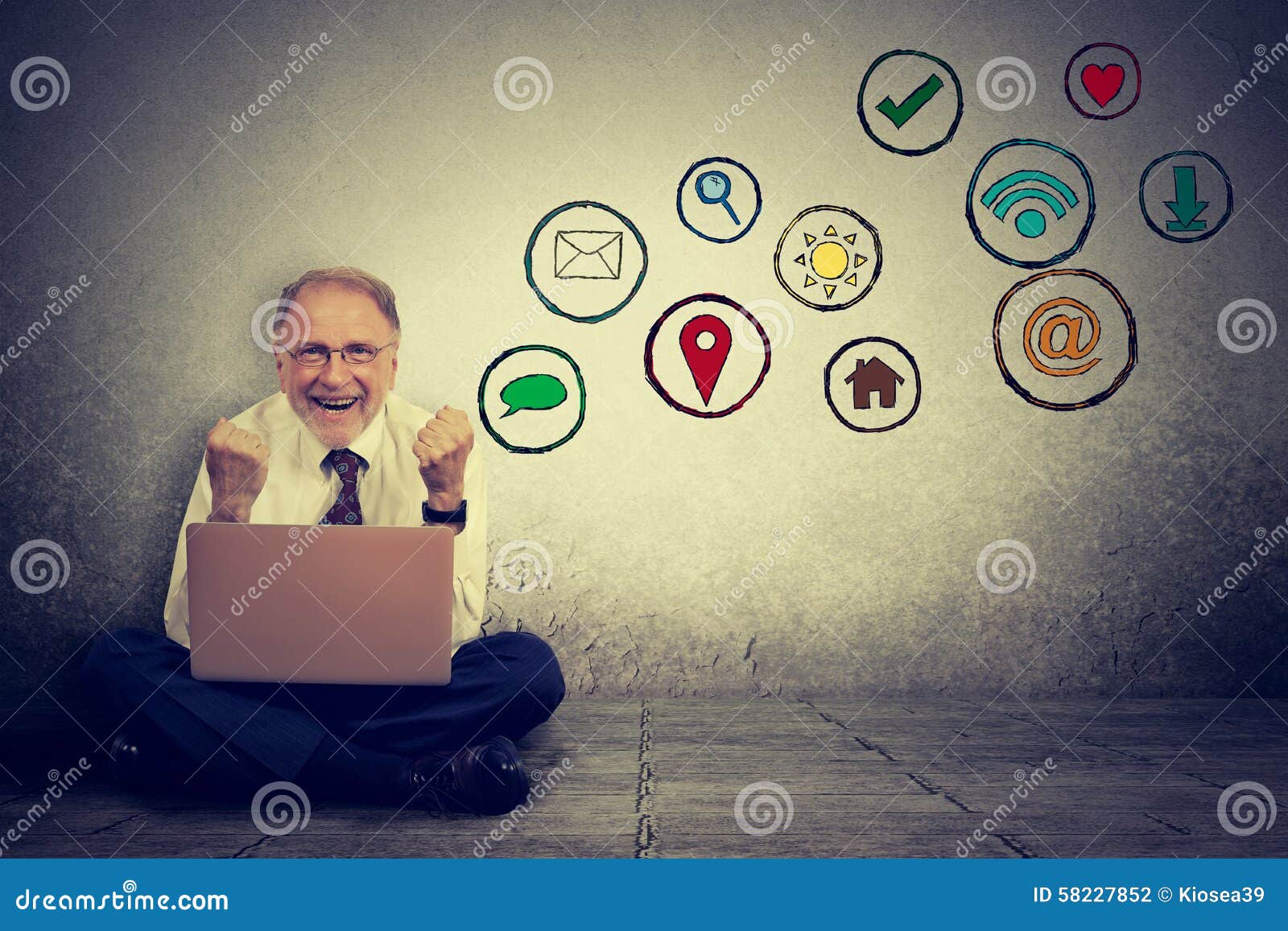 Elderly Man Working on Computer Using Social Media Application Stock ...