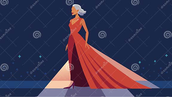 An Elderly Model Struts Down the Runway in a Gl Evening Gown Complete ...