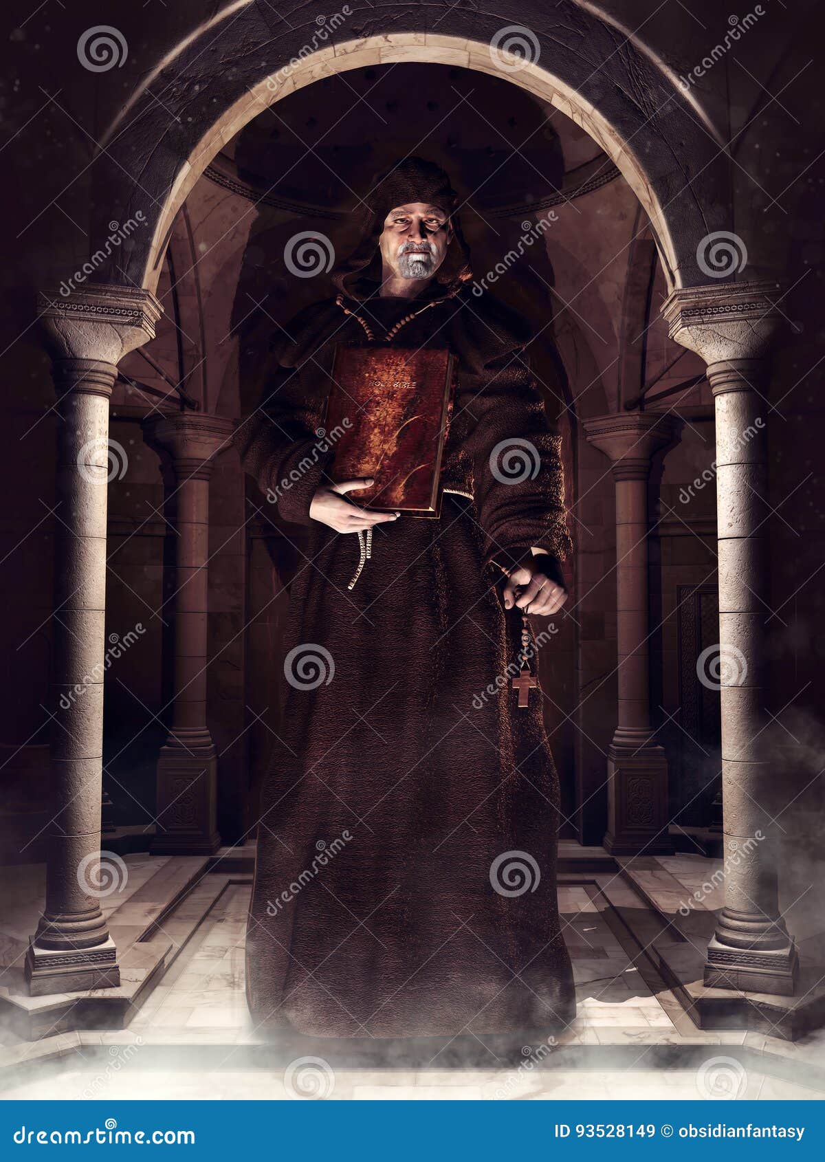 Elderly monk with a book stock illustration. Illustration of fantasy ...