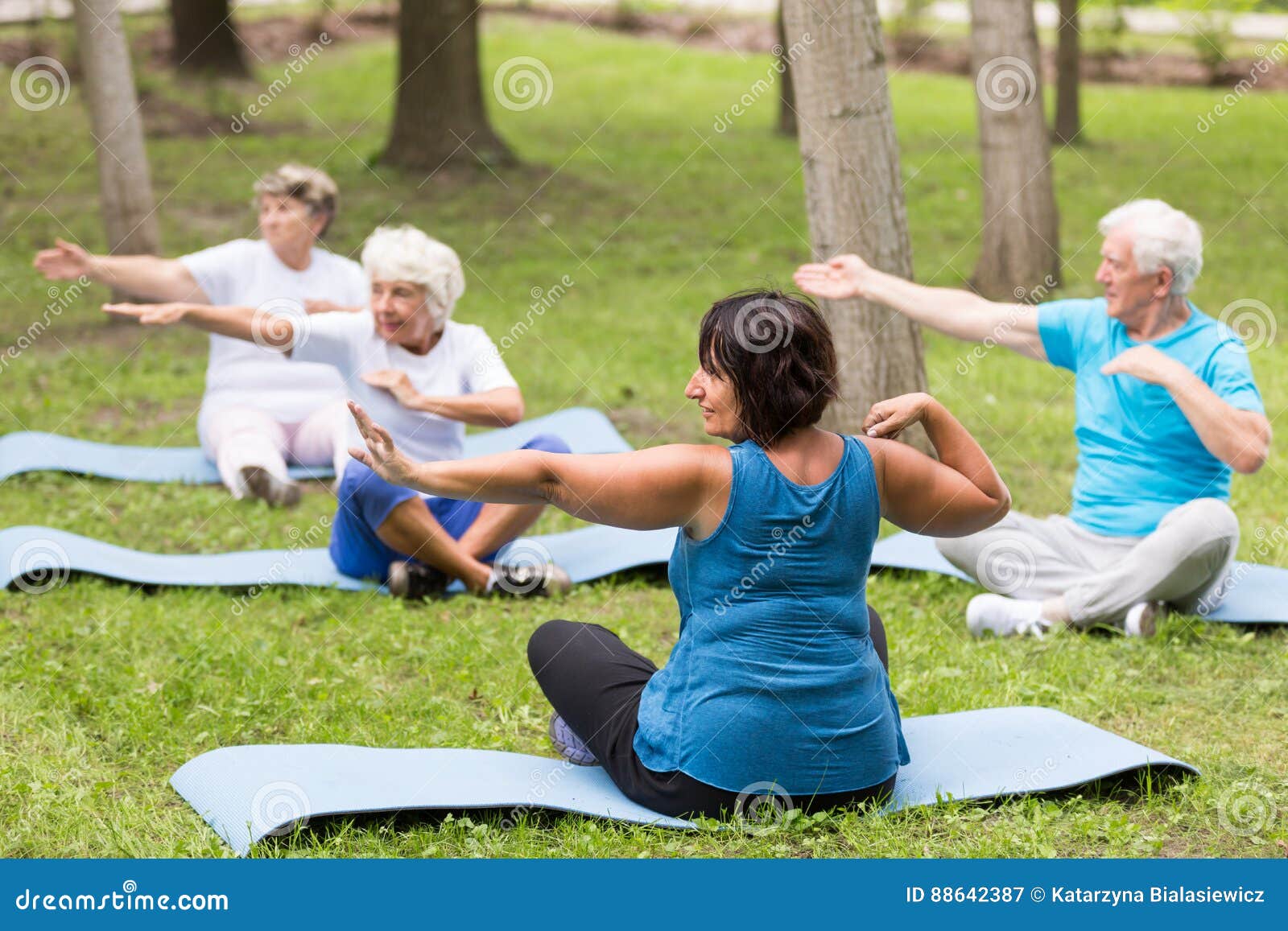 Elderly People Exercising in a Park Stock Image - Image of trainer ...