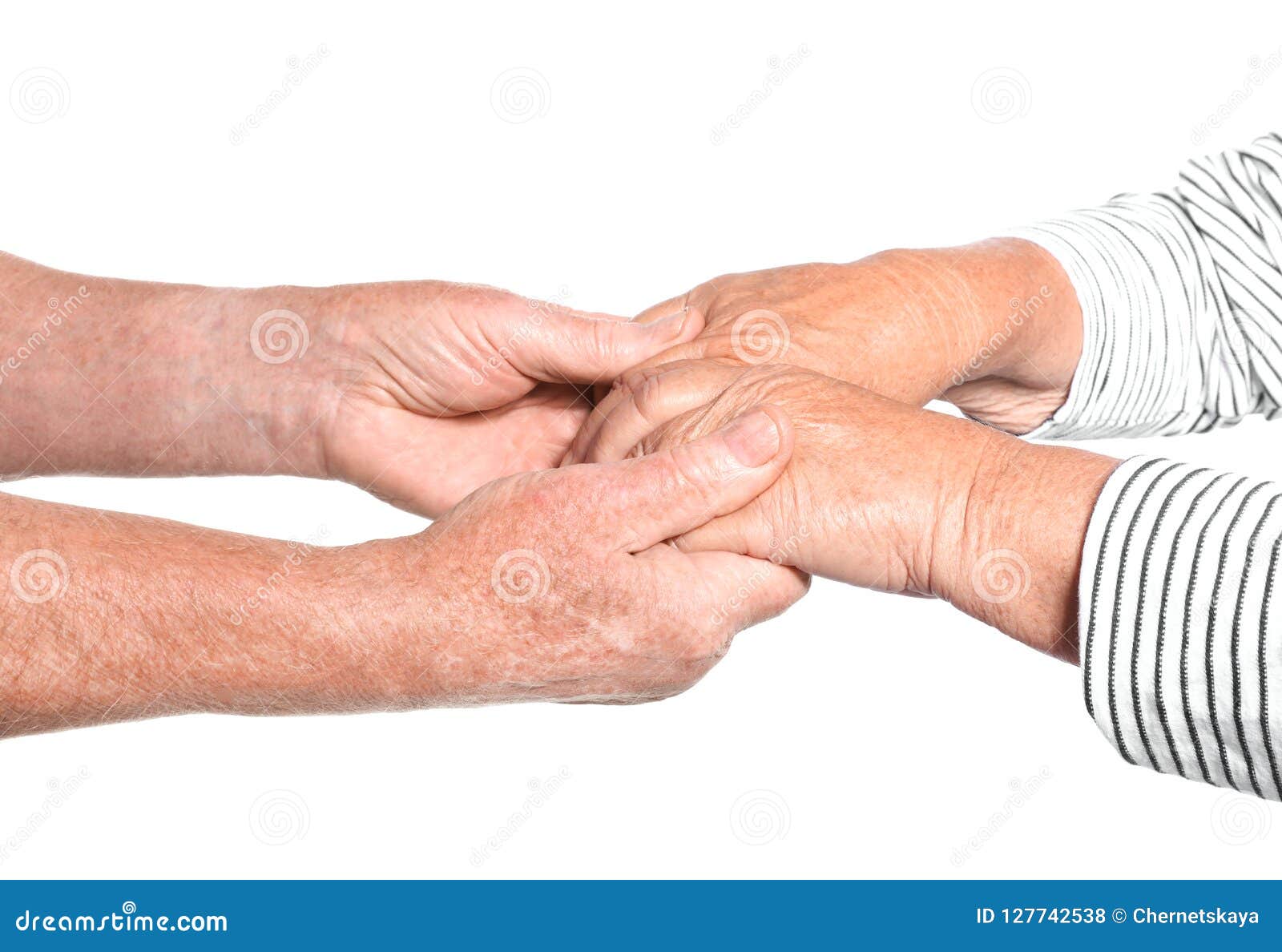Elderly People Holding Hands Together on White Background Stock Photo ...