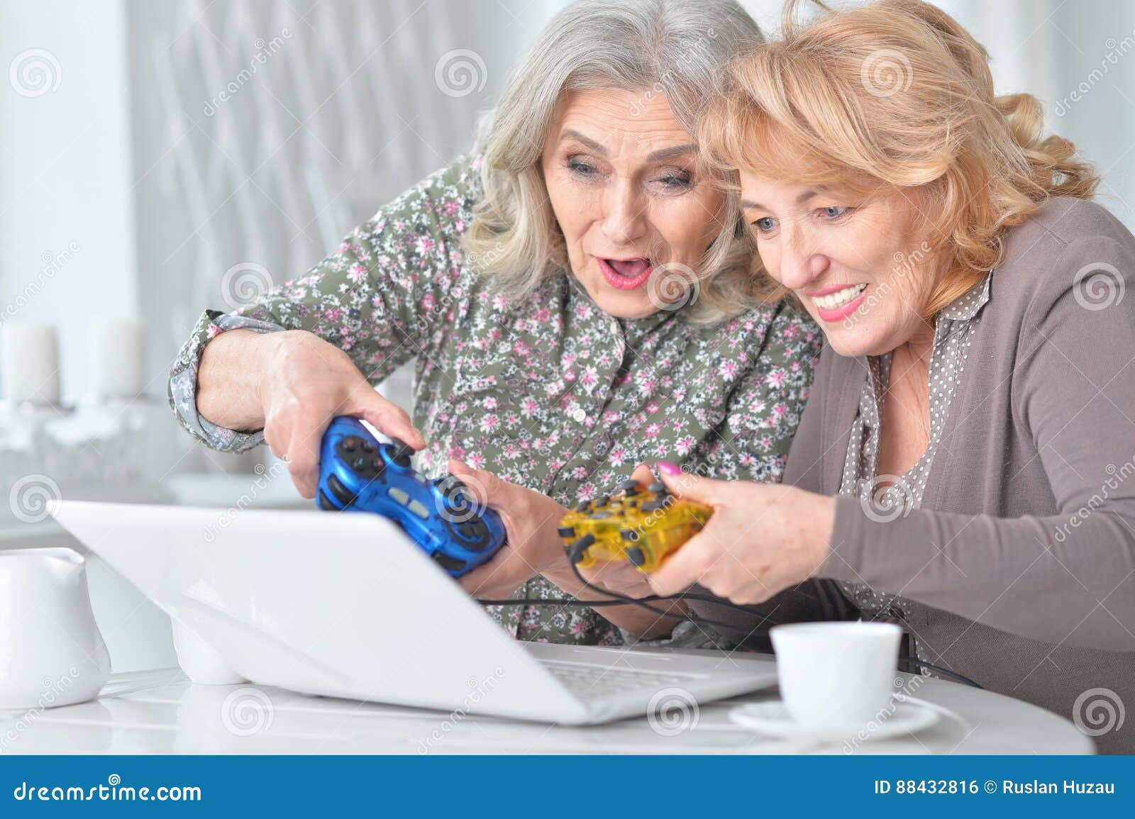 Elderly People Playing Computer Game Stock Photo - Image of together ...