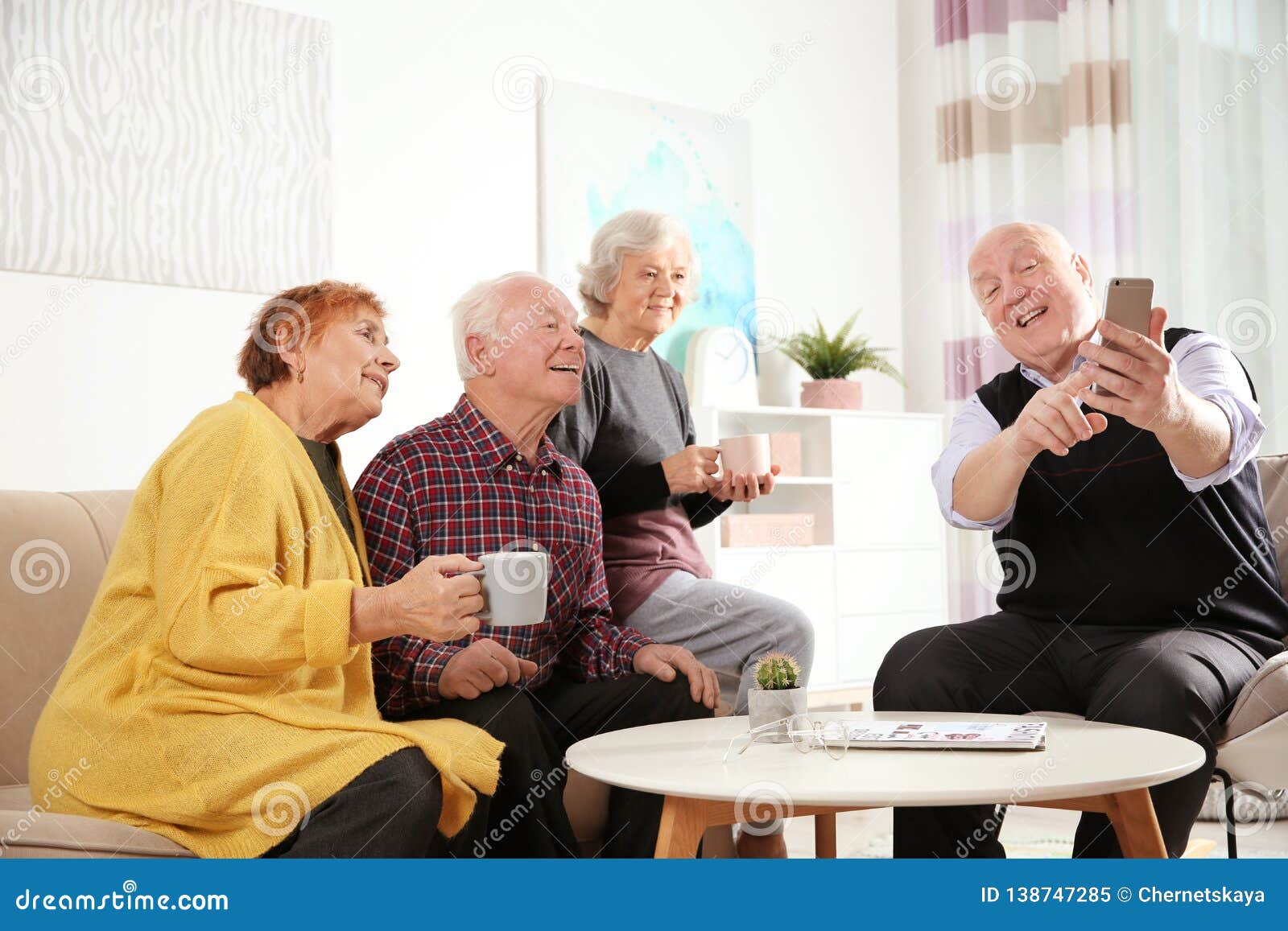 Elderly People Spending Time Together in Room Stock Image - Image of ...