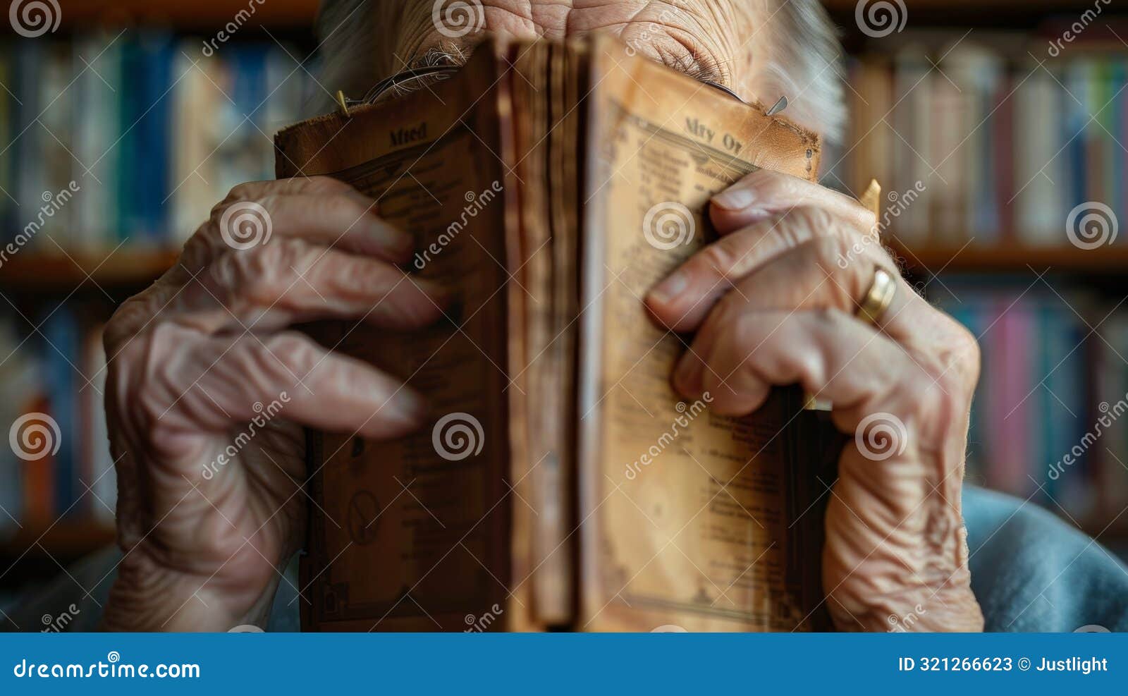 An Elderly Person Holding a Book Upside Down Indicating Difficulty with ...