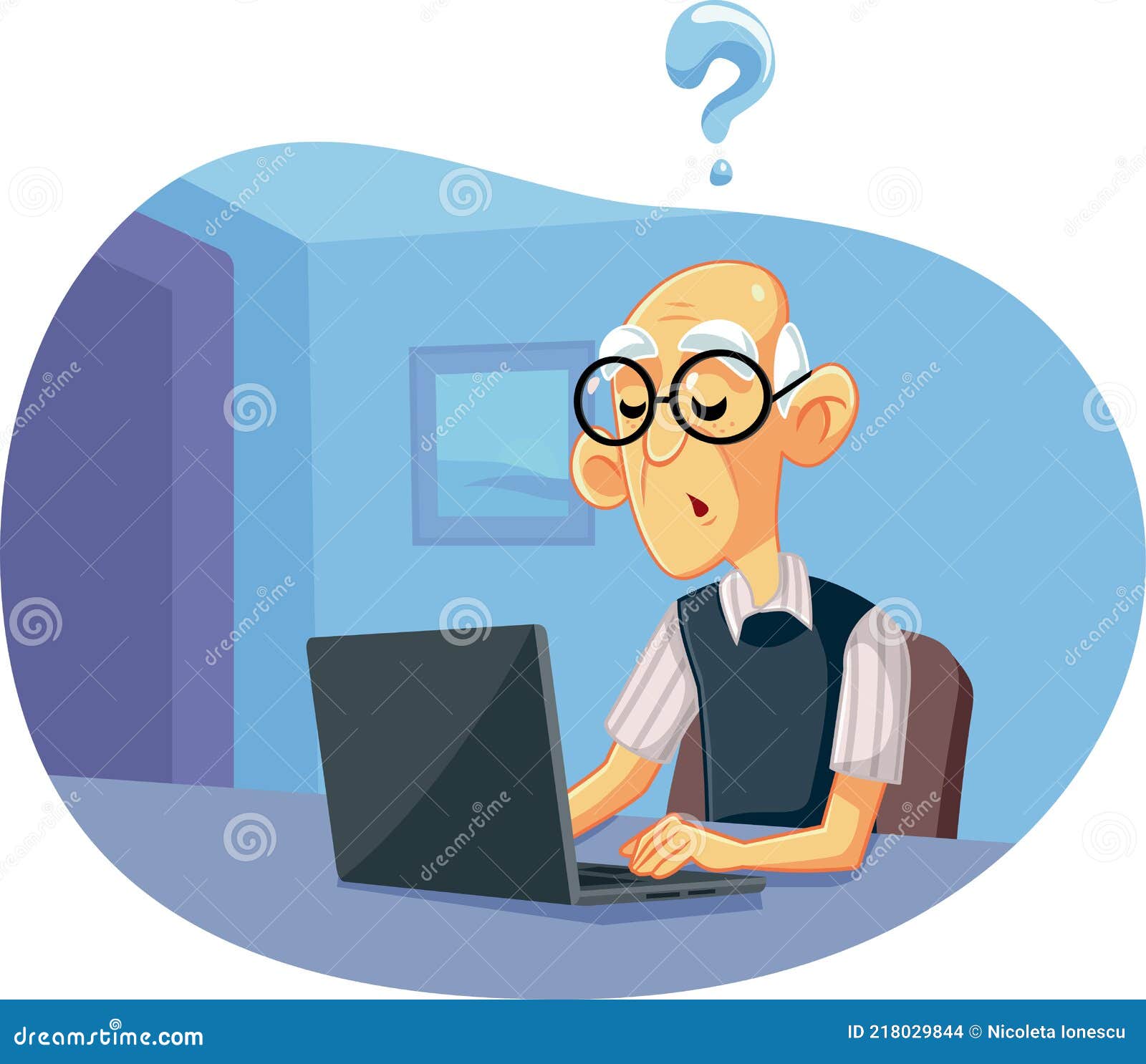 Senior Old Man Having Problems Operating a Computer Stock Vector ...