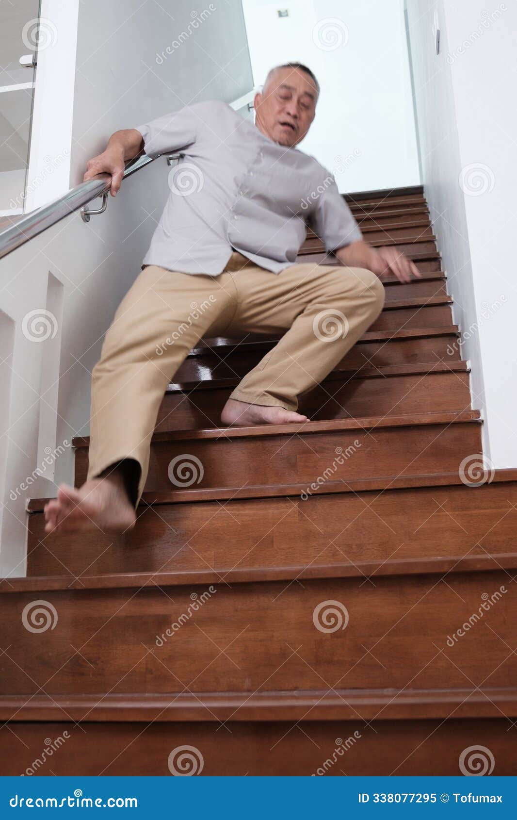 Elderly Person Slips and Falls Down Stairs Stock Image - Image of safe ...