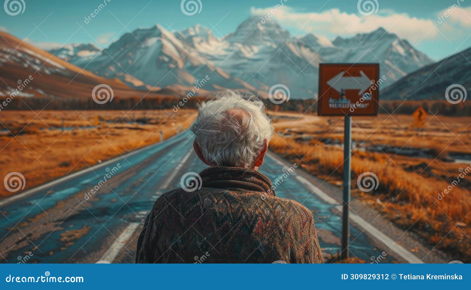 Elderly Person Staring at a Road Sign with Multiple Directions ...