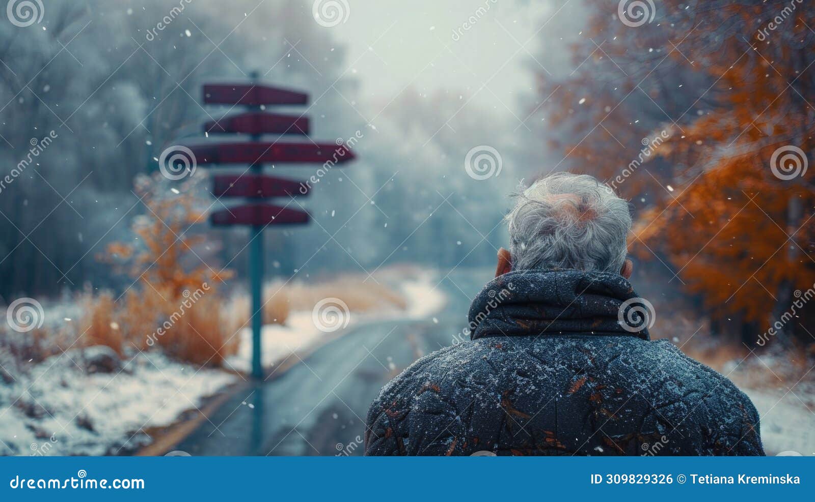 Elderly Person Staring at a Road Sign with Multiple Directions ...