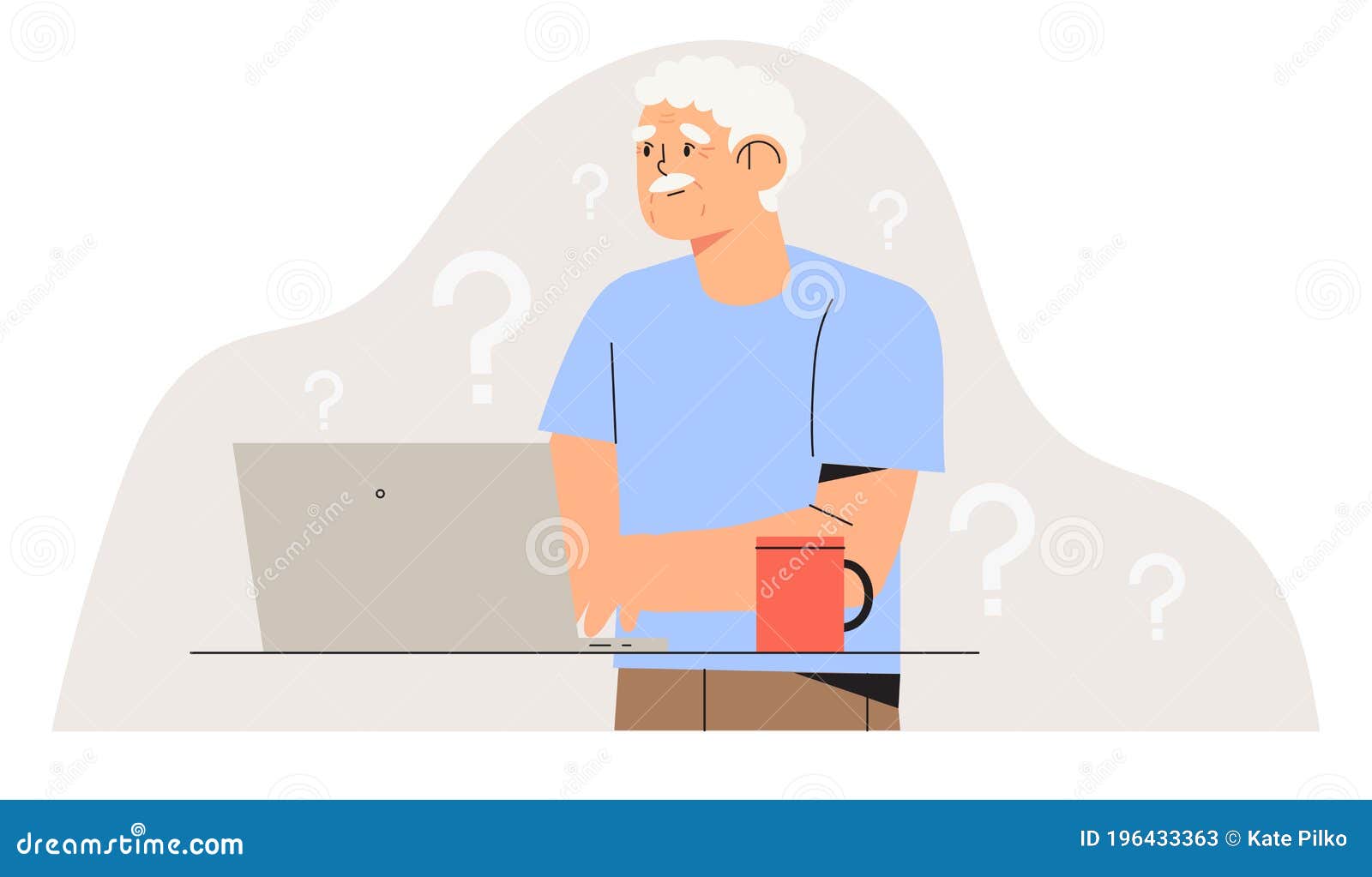 Elderly Person Study To Work on Laptop or Computer and Having ...