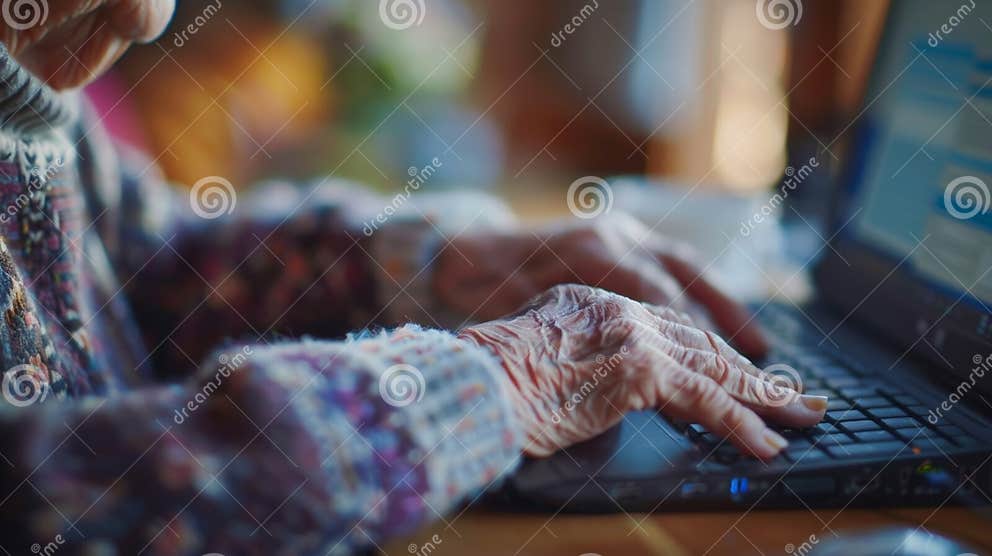 An Elderly Person Using a Computer with Screen Enlargement Software To ...