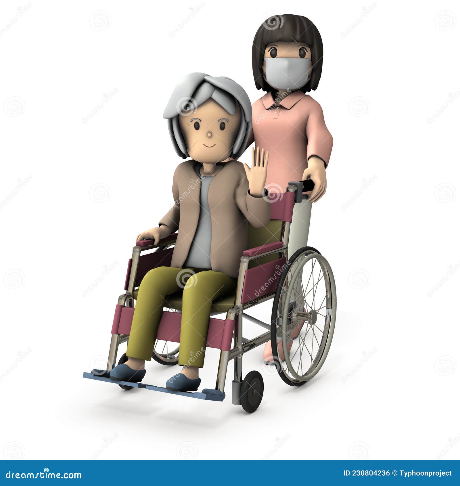 An Elderly Person in a Wheelchair and a Kind Helper. White Background ...