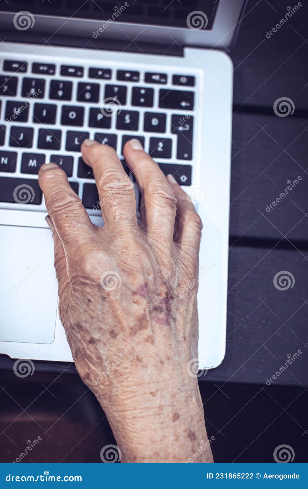 Elderly Persons Hand on Laptop Keyboard Stock Photo - Image of freckles ...