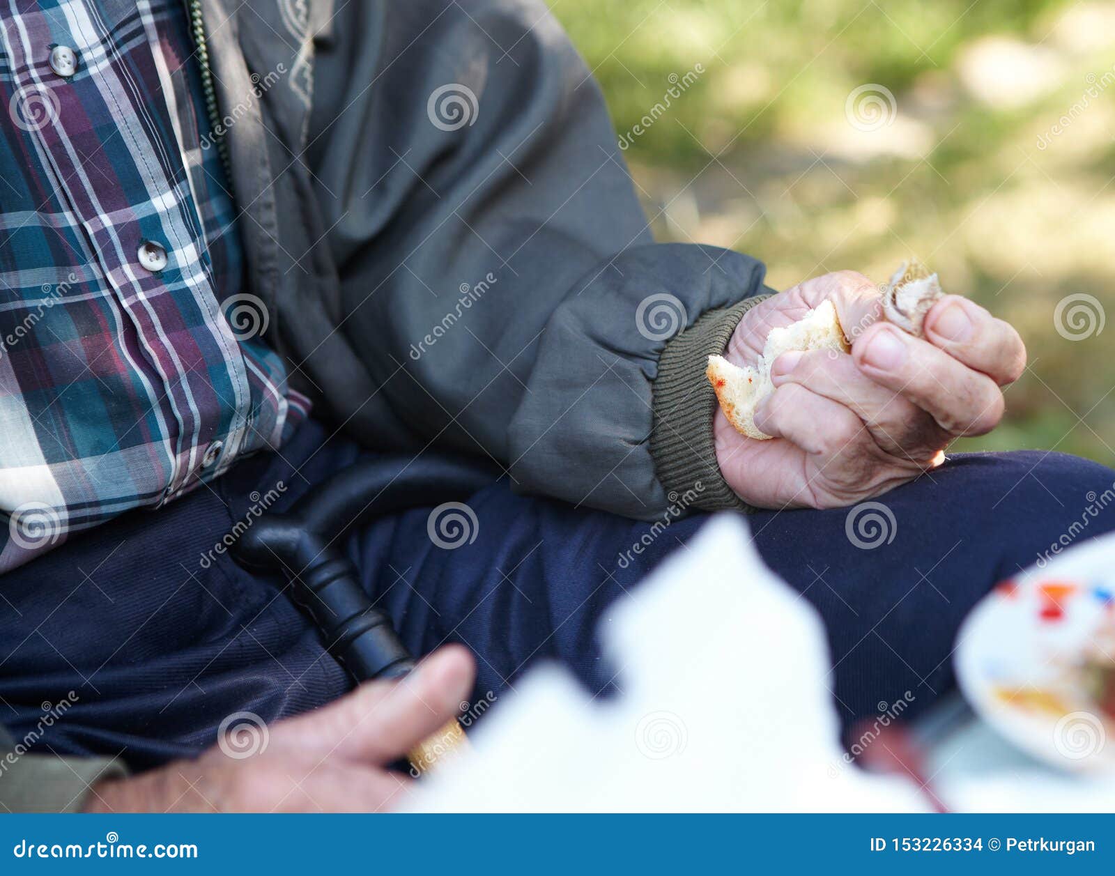 Elderly Poor Man Eating Bread Stock Photo - Image of disease, hunger ...
