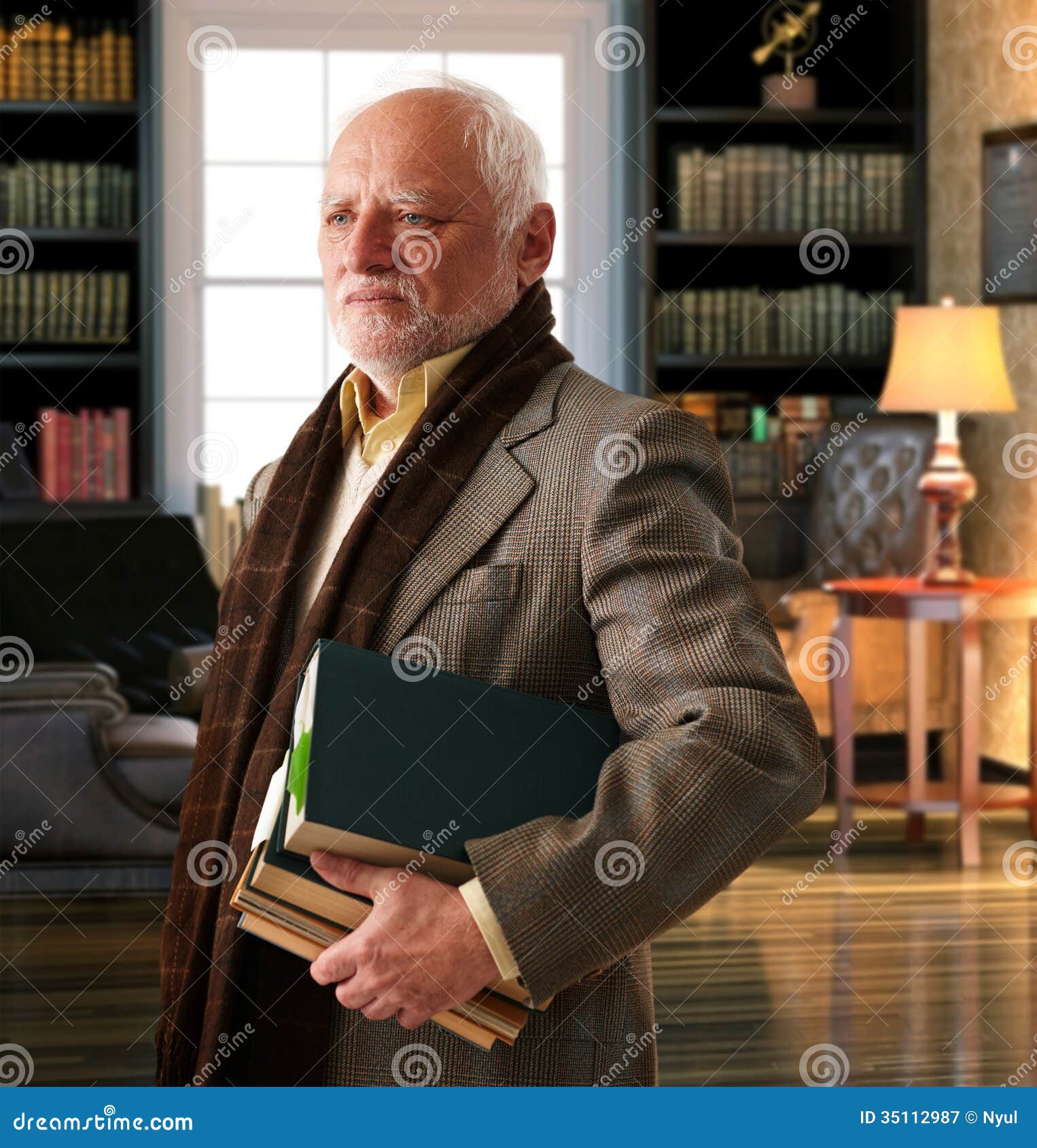 Elderly Professor with Books at Library Room Stock Image - Image of ...