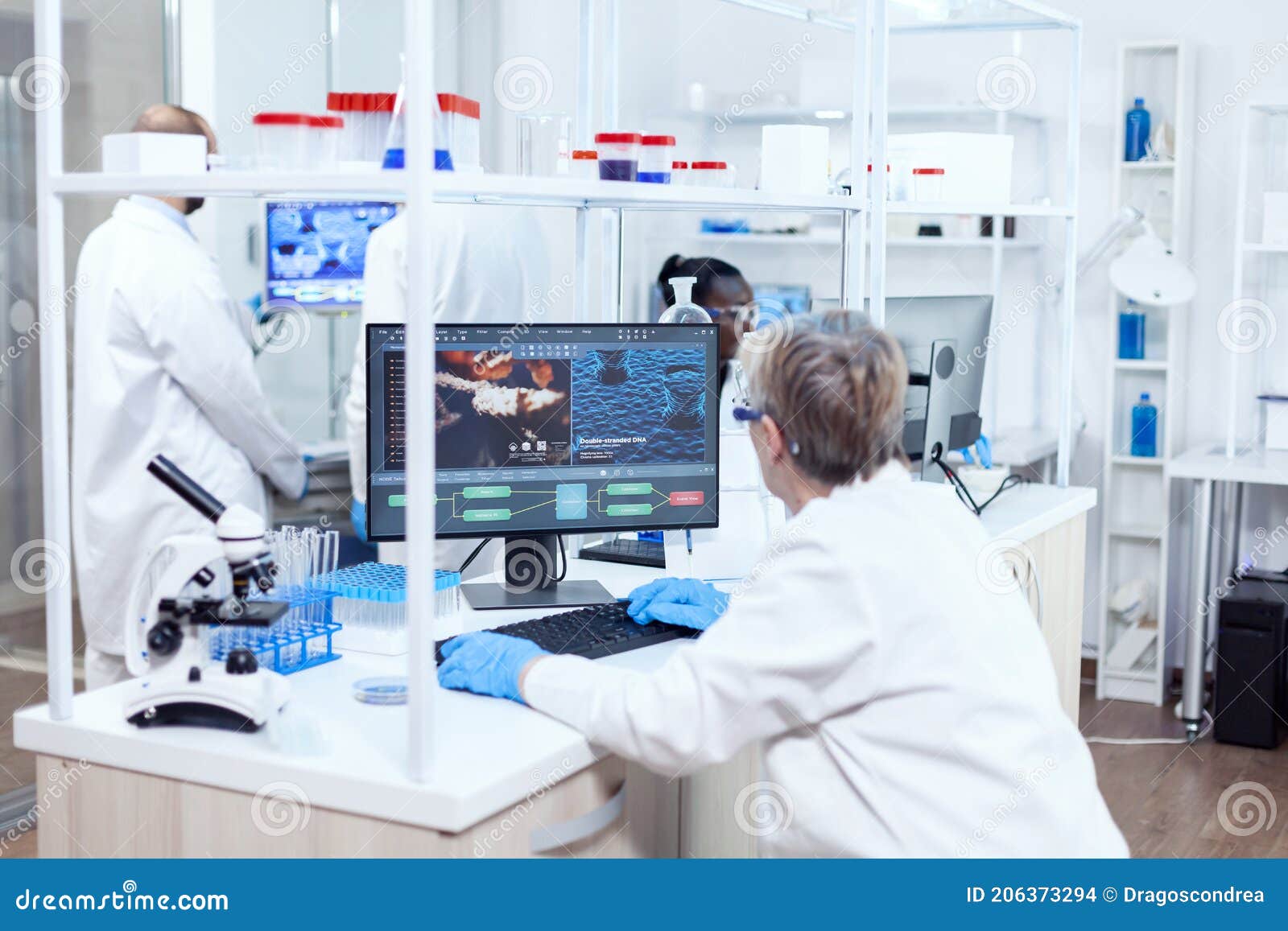 Elderly Researcher Engineering Human Adn Stock Photo | CartoonDealer ...