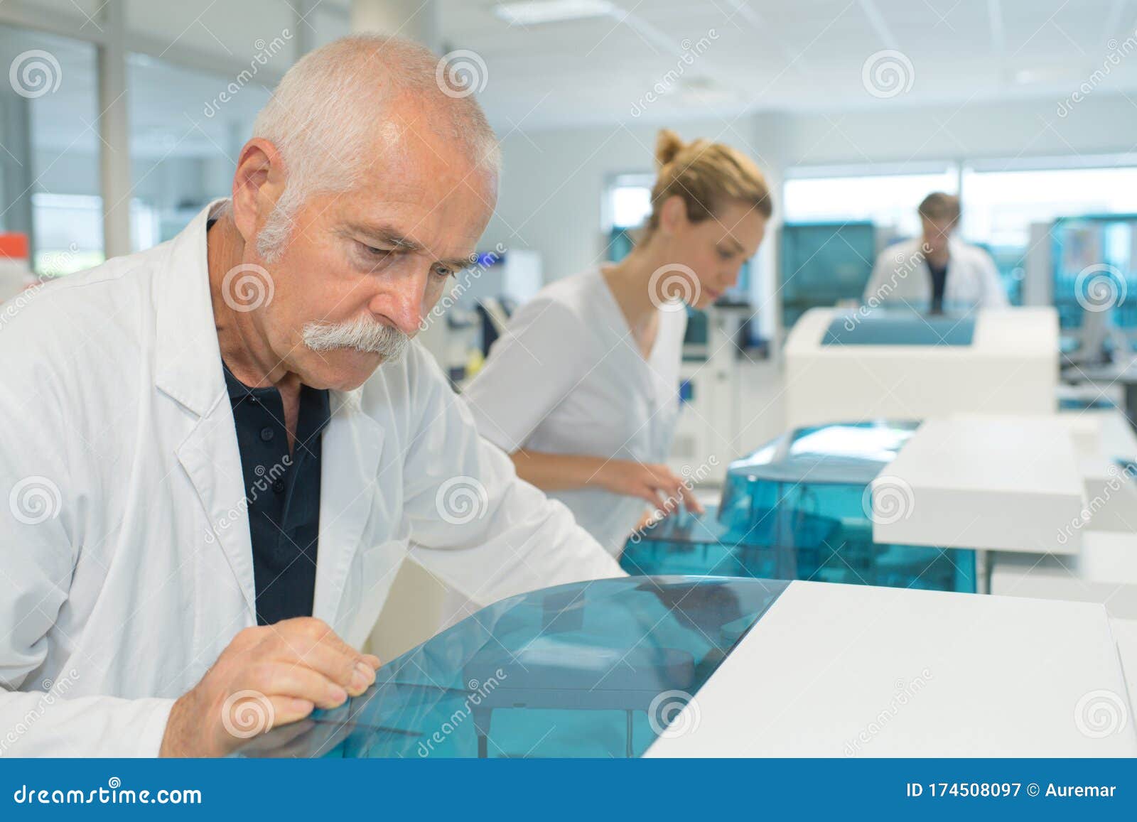 Elderly Scientist Using Machine on Laboratory Stock Image - Image of ...
