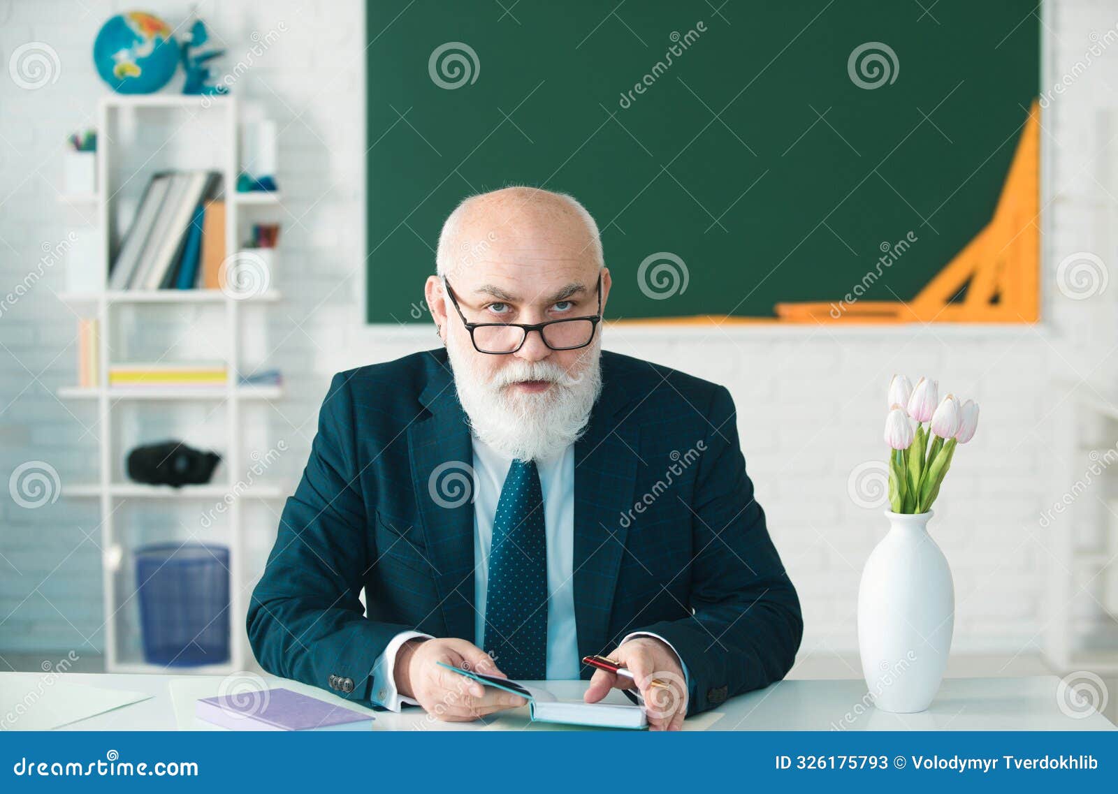 Elderly Senior Professor Reading an Old Book in the Library, Knowledge ...