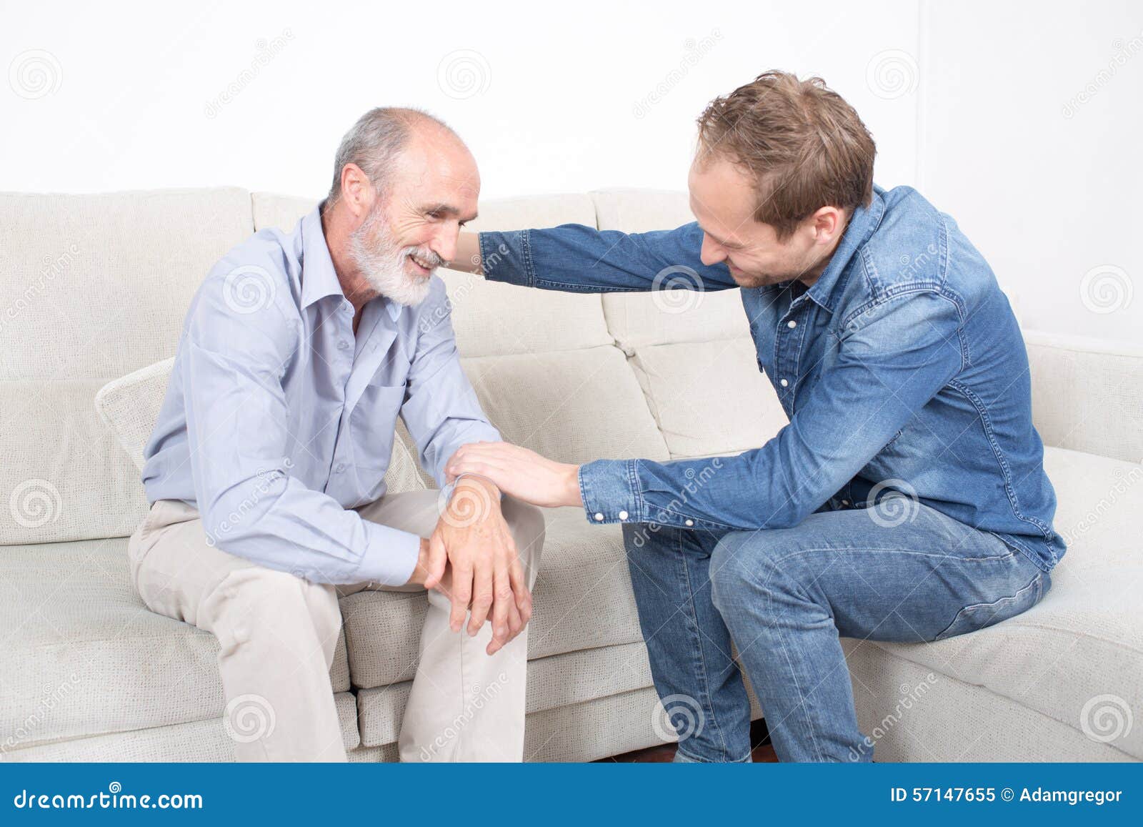 Elderly Son Comforting Father Stock Image - Image of female, depression ...