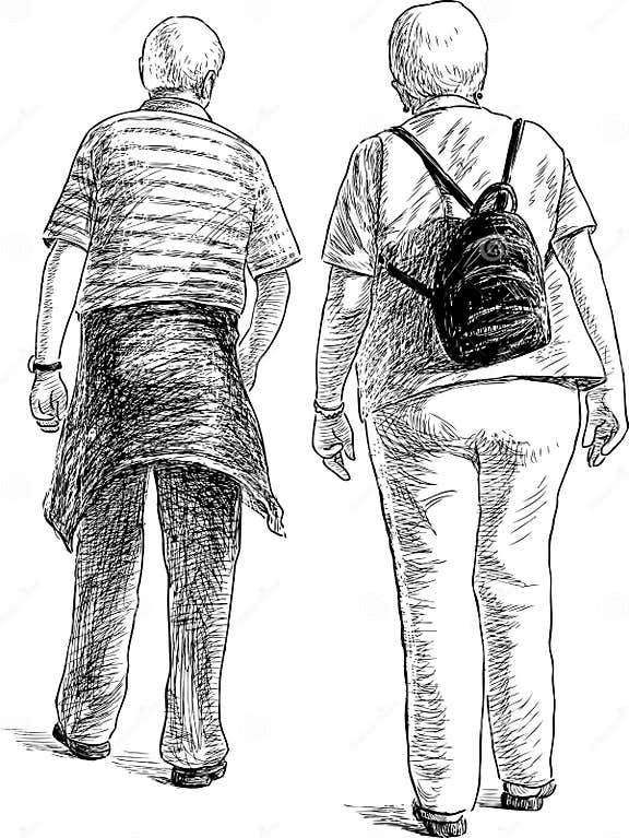 Elderly Spouses On A Stroll Stock Vector Illustration Of Backpack