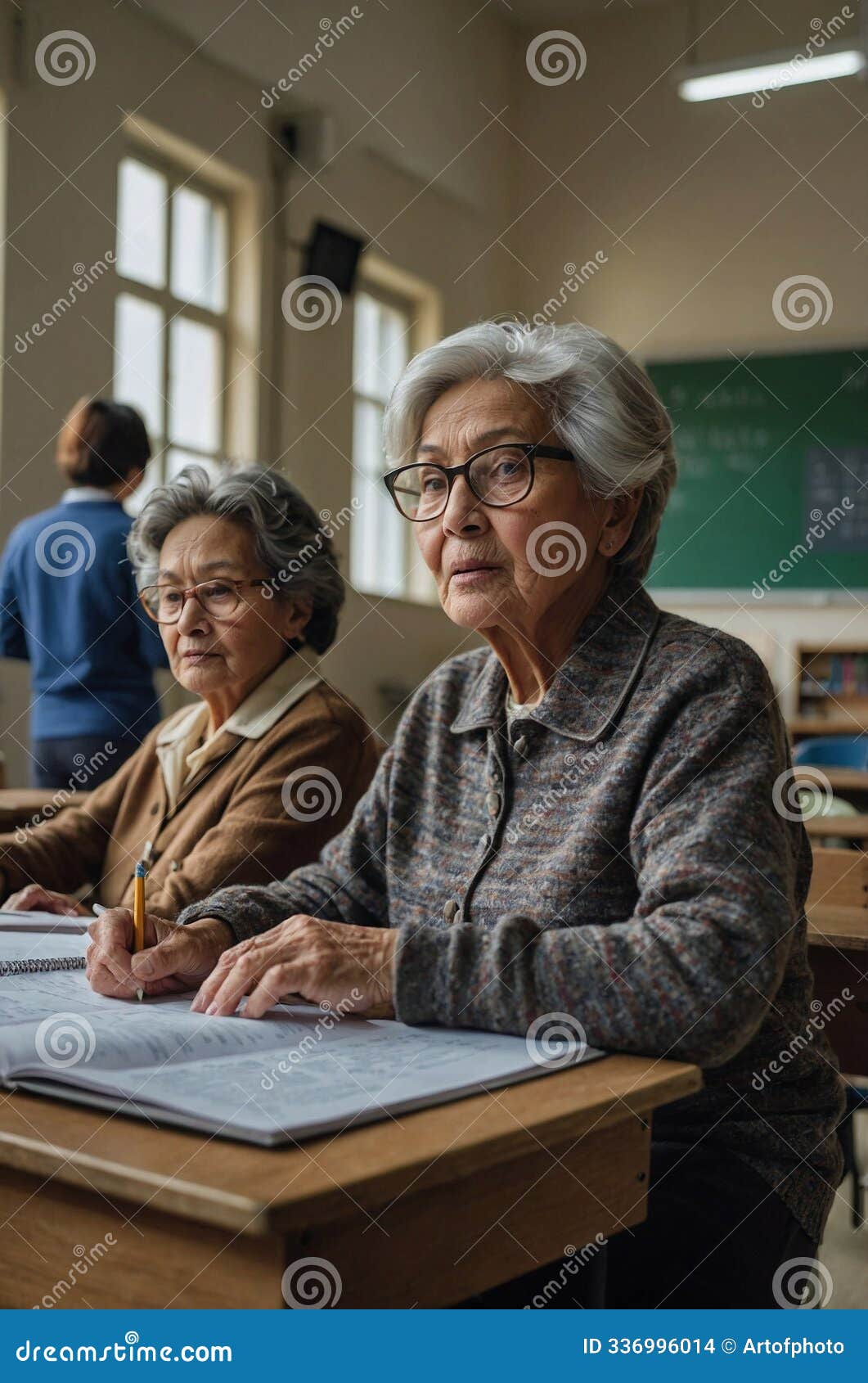 Elderly Students Engaged in Classroom Learning, Focusing on Their ...