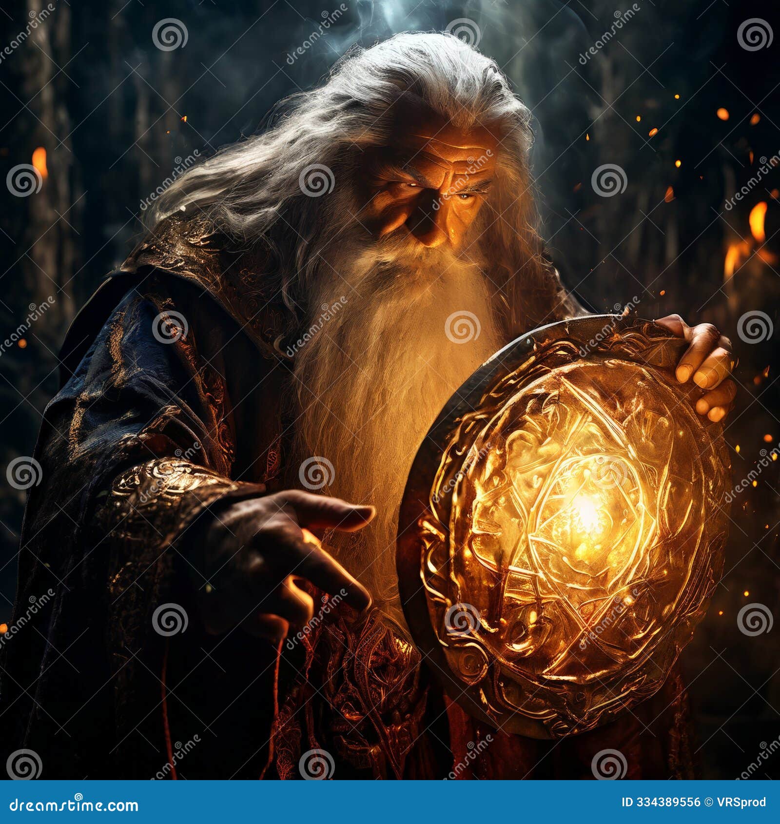 Elderly Wizard Casting a Magical Spell with Glowing Pentagram Stock ...