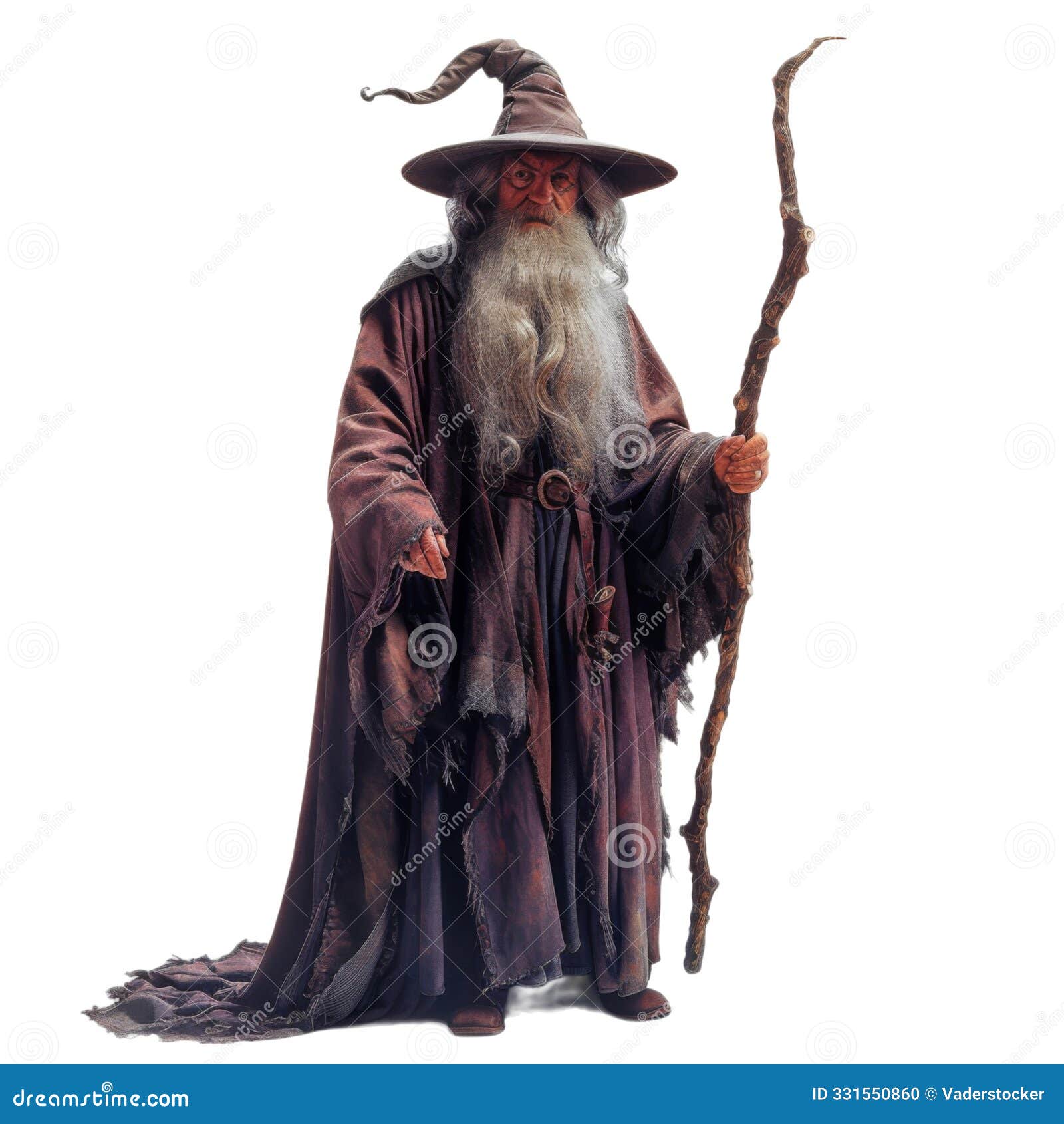 Elderly Wizard with Long White Beard and Staff Stock Illustration ...