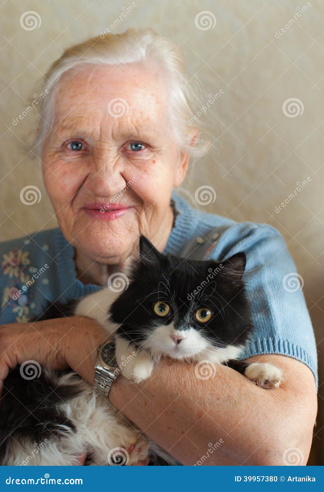 Elderly woman with cat stock photo. Image of person, caucasian - 39957380