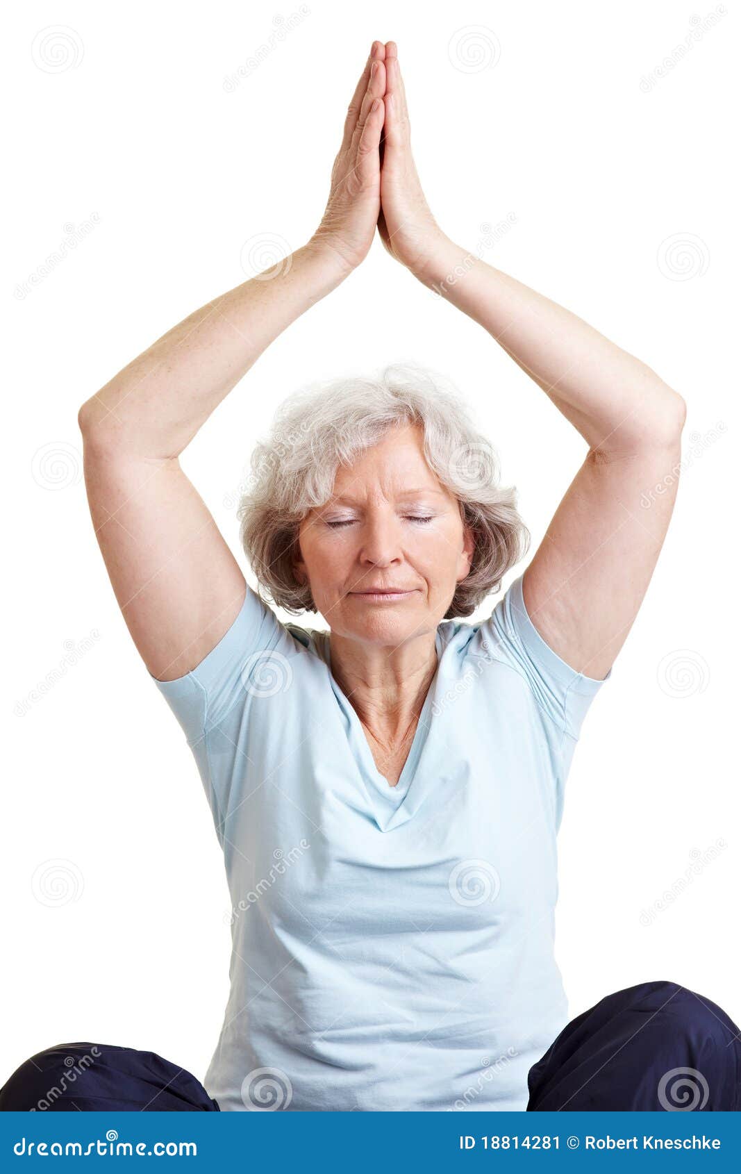 Elderly woman doing yoga stock image. Image of hand, hands - 18814281