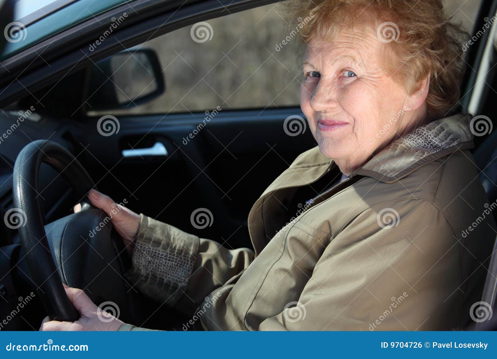 Woman Driver In Motor Home Rv Camping Van Car Smiling In Passenger Seat ...