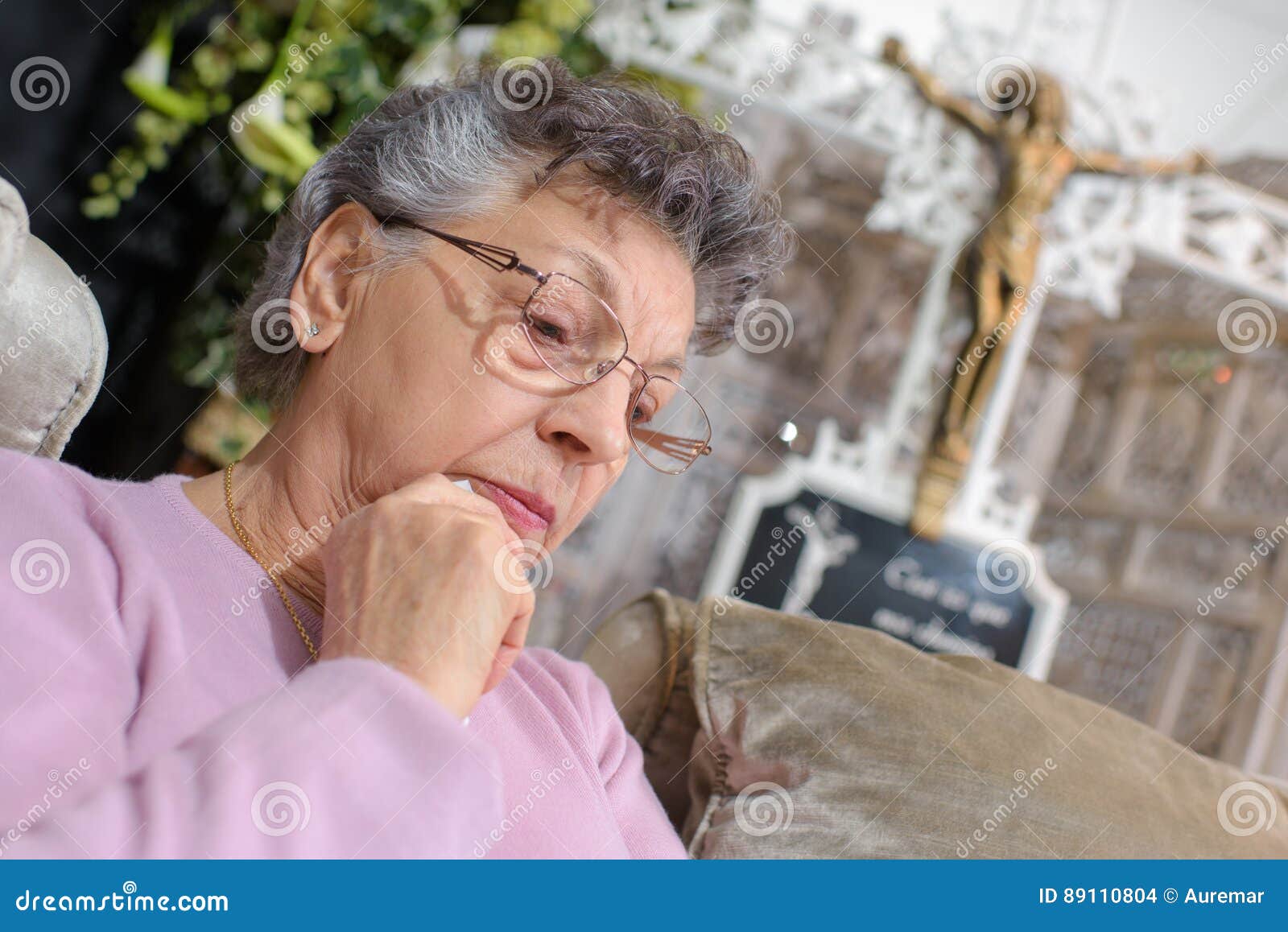 Elderly Woman in Front Crucifix Stock Photo - Image of catholic, faith ...