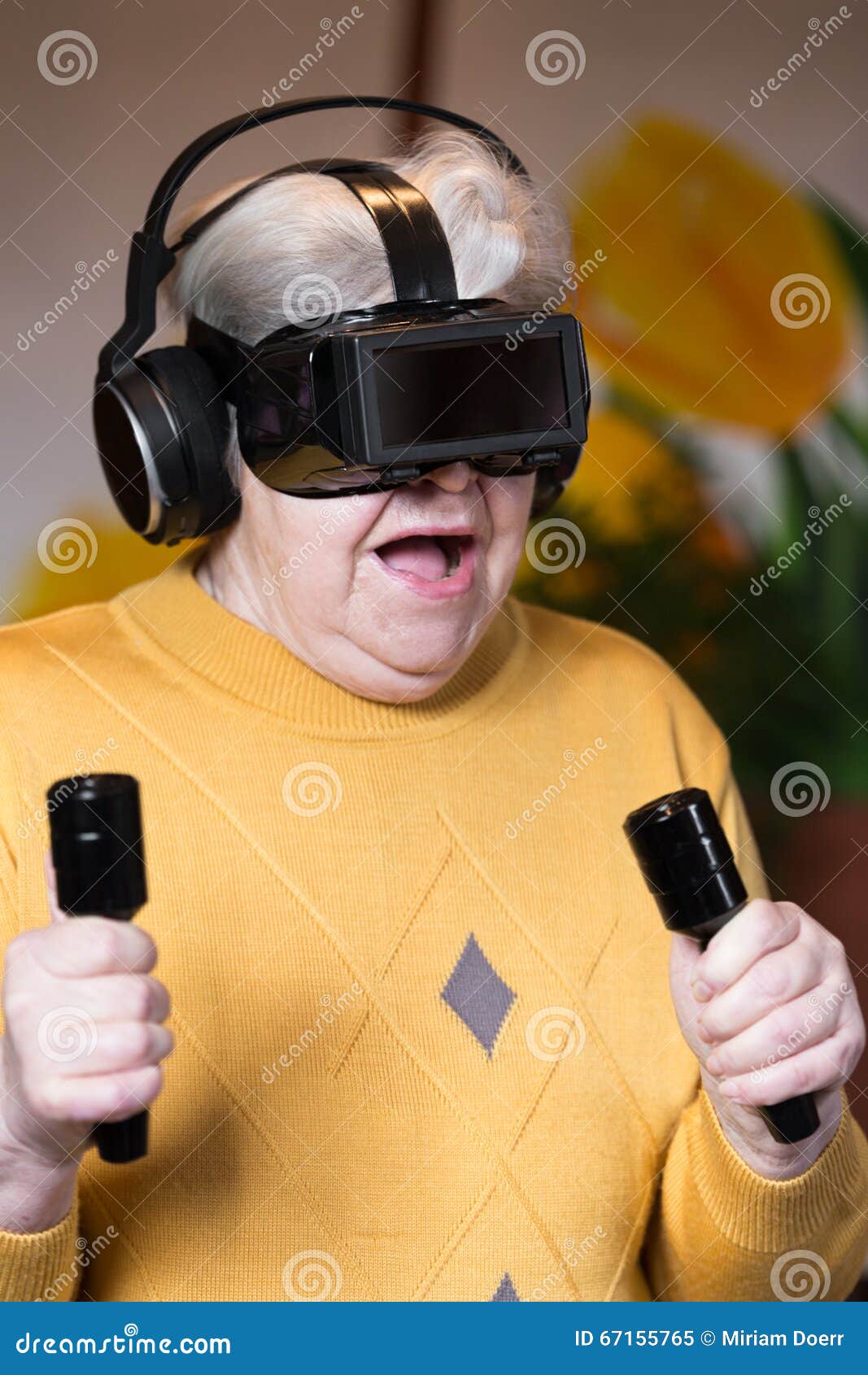 Elderly Woman with Gaming Simulator Stock Image - Image of oculus ...