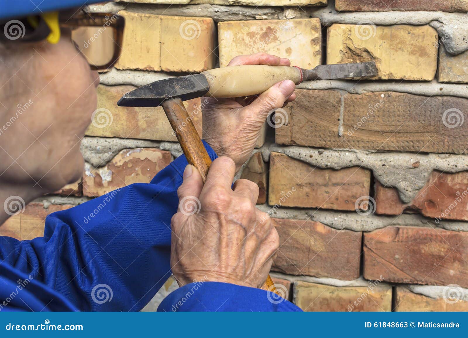 Elderly Woman Holding a Hammer and Chisel. Stock Image - Image of wall ...