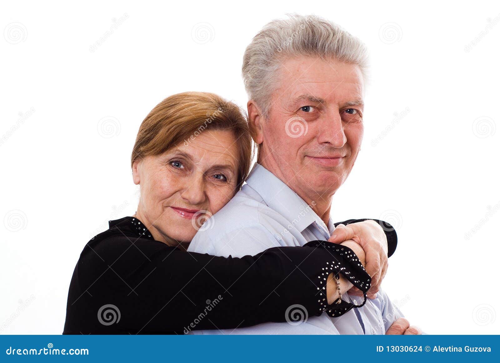 Elderly Woman Hugging a Man on a White Background Stock Photo - Image ...
